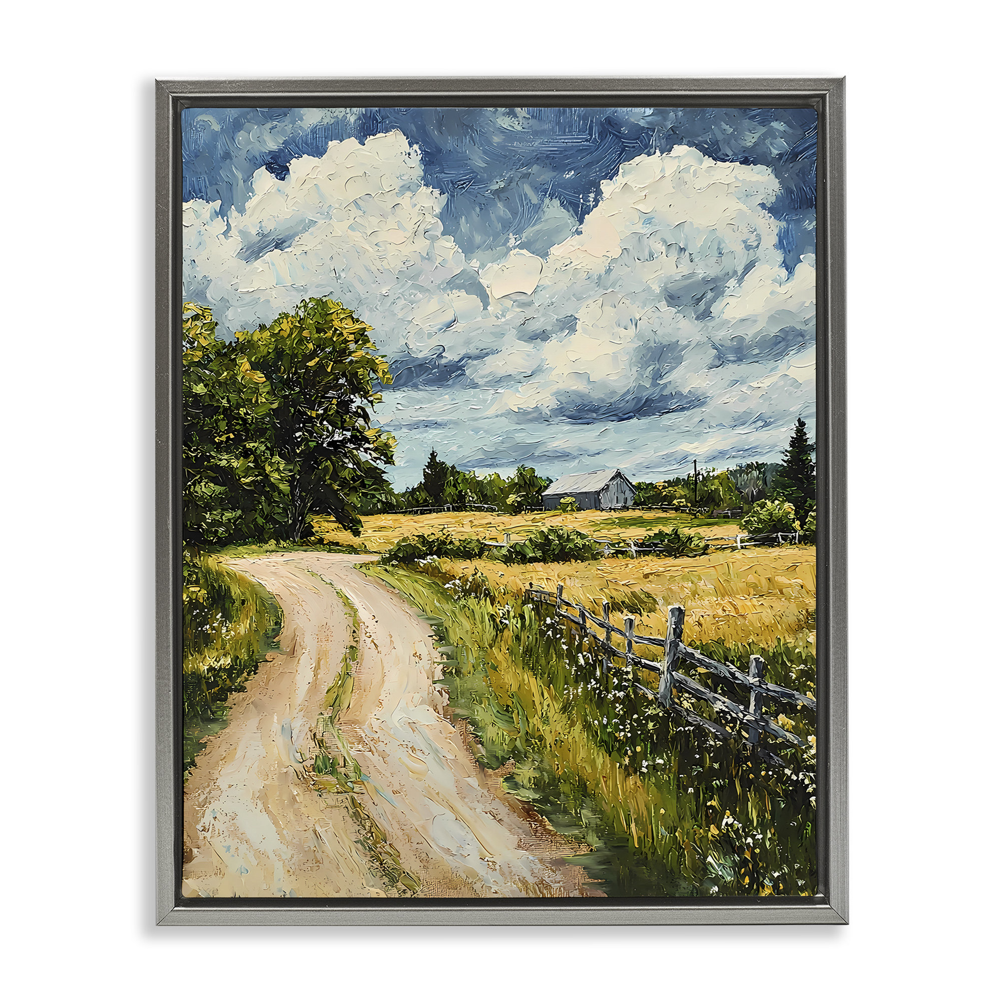 Winston Porter Impasto Rural Path Black Framed Floater Canvas Wall Art ...