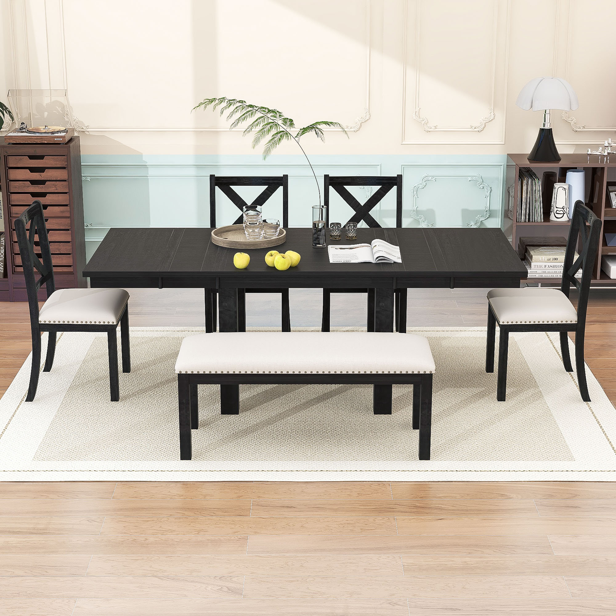 Gracie Oaks 6-Piece Dining Table Set, Extendable Dining Table with ...