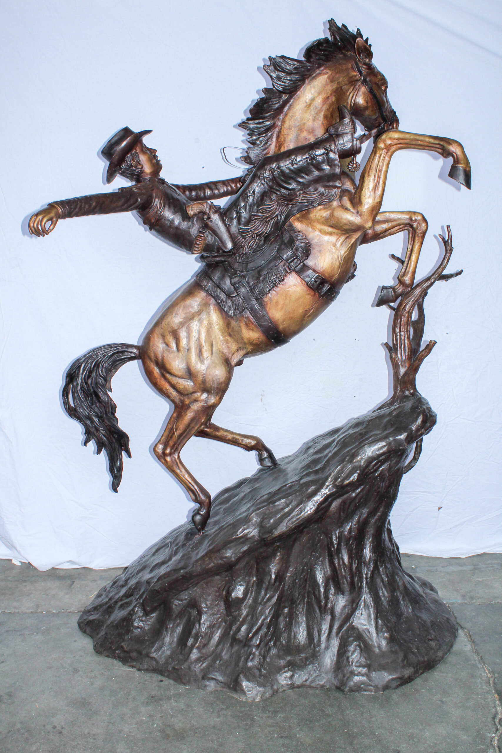 Red Barrel Studio® Life Size Bronze Cowboy on Rearing Horse Western ...