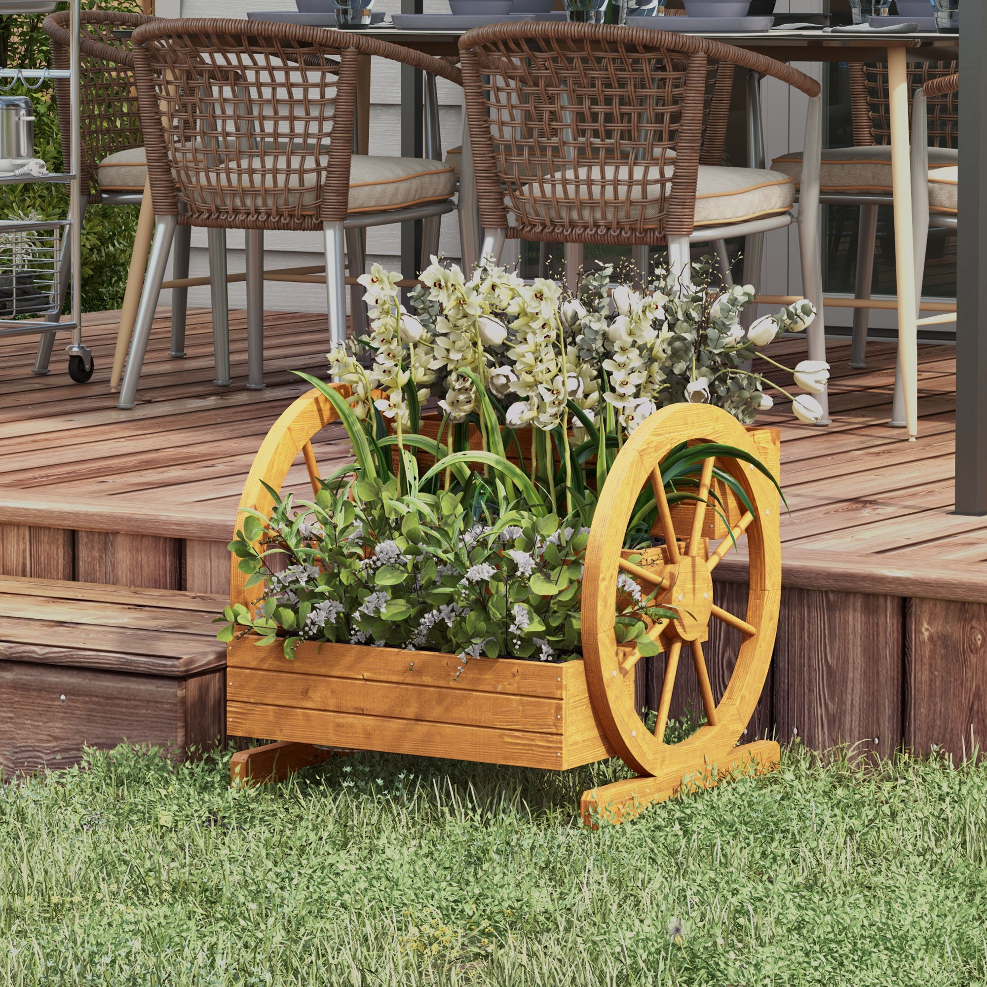 August Grove Wooden Wagon Planter Box, Decorative 3-Tier Raised Garden ...