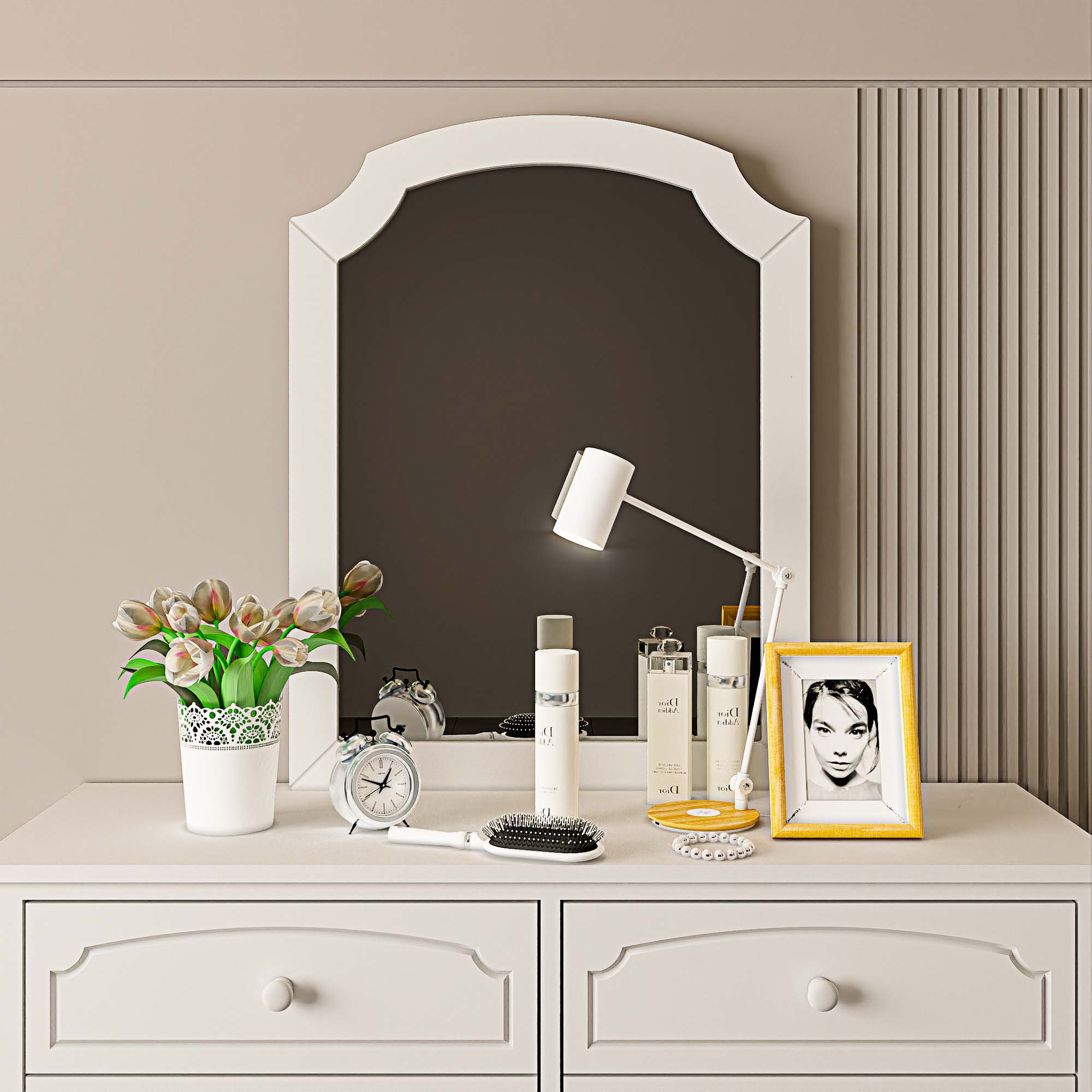 Red Barrel Studio White Mirror Frame Arch-Corner Wooden Made Dressing ...