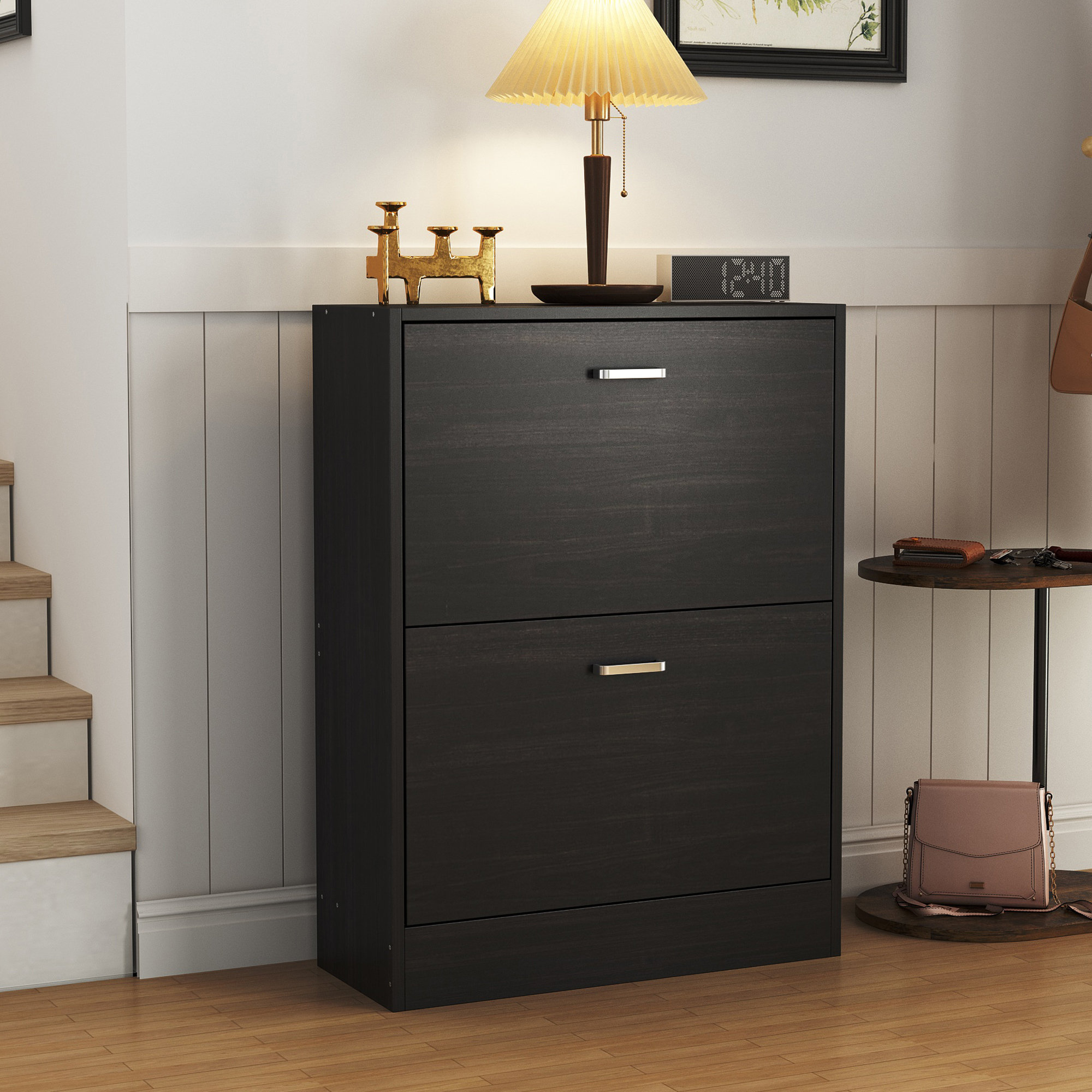 Latitude Run® 12 Pair Shoe Storage Cabinet Shoe Cubby With 2 Dumpers ...