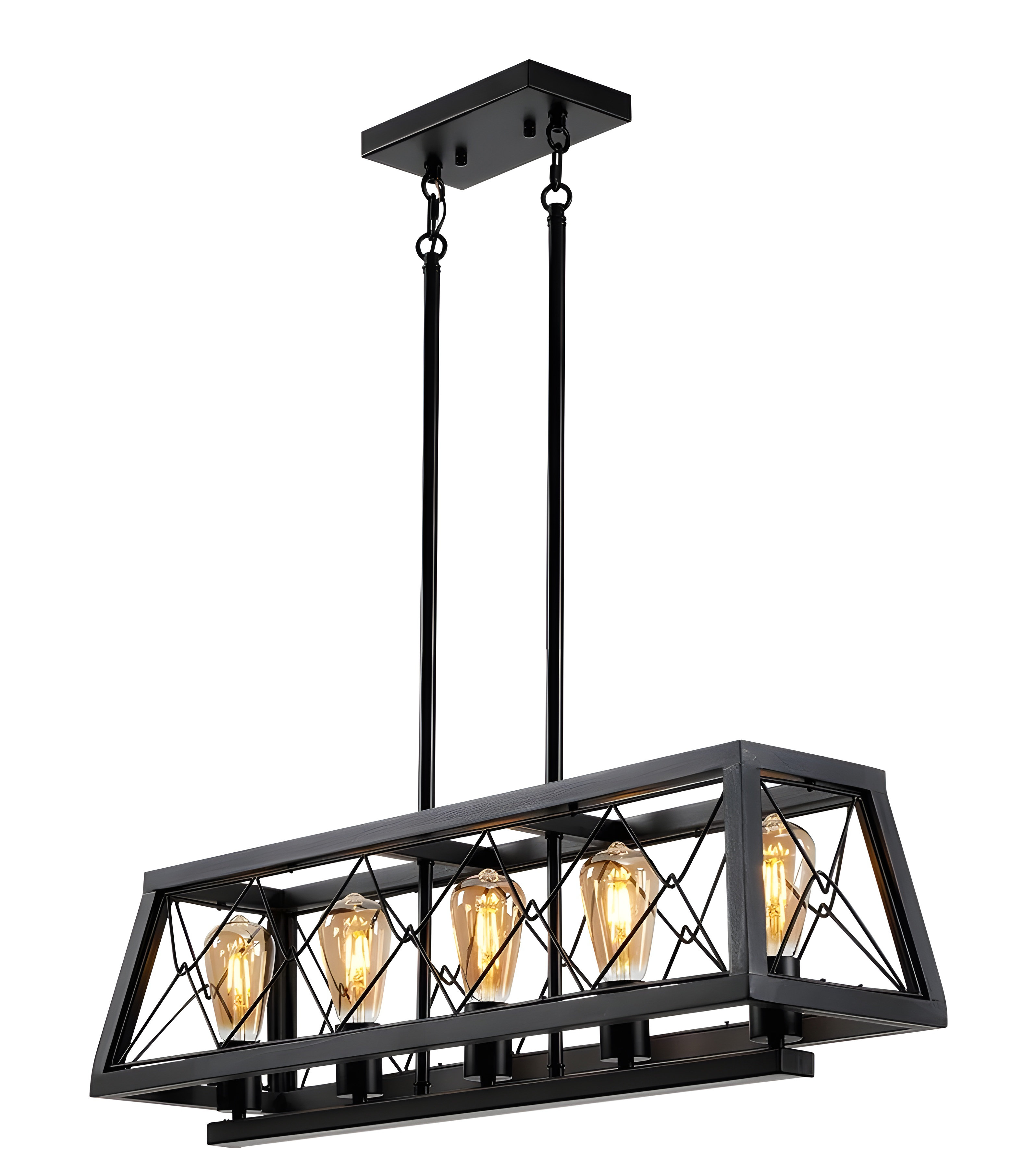 17 Stories Colfontaine Rectangular Black Wood Aged Metal Ceiling Lamp ...