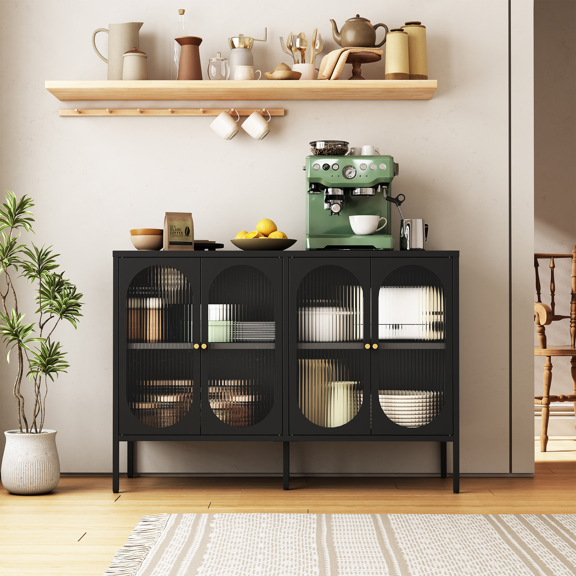 Latitude Run® Metal Accent Cabinet with Glass Doors, Buffet Cabinet ...