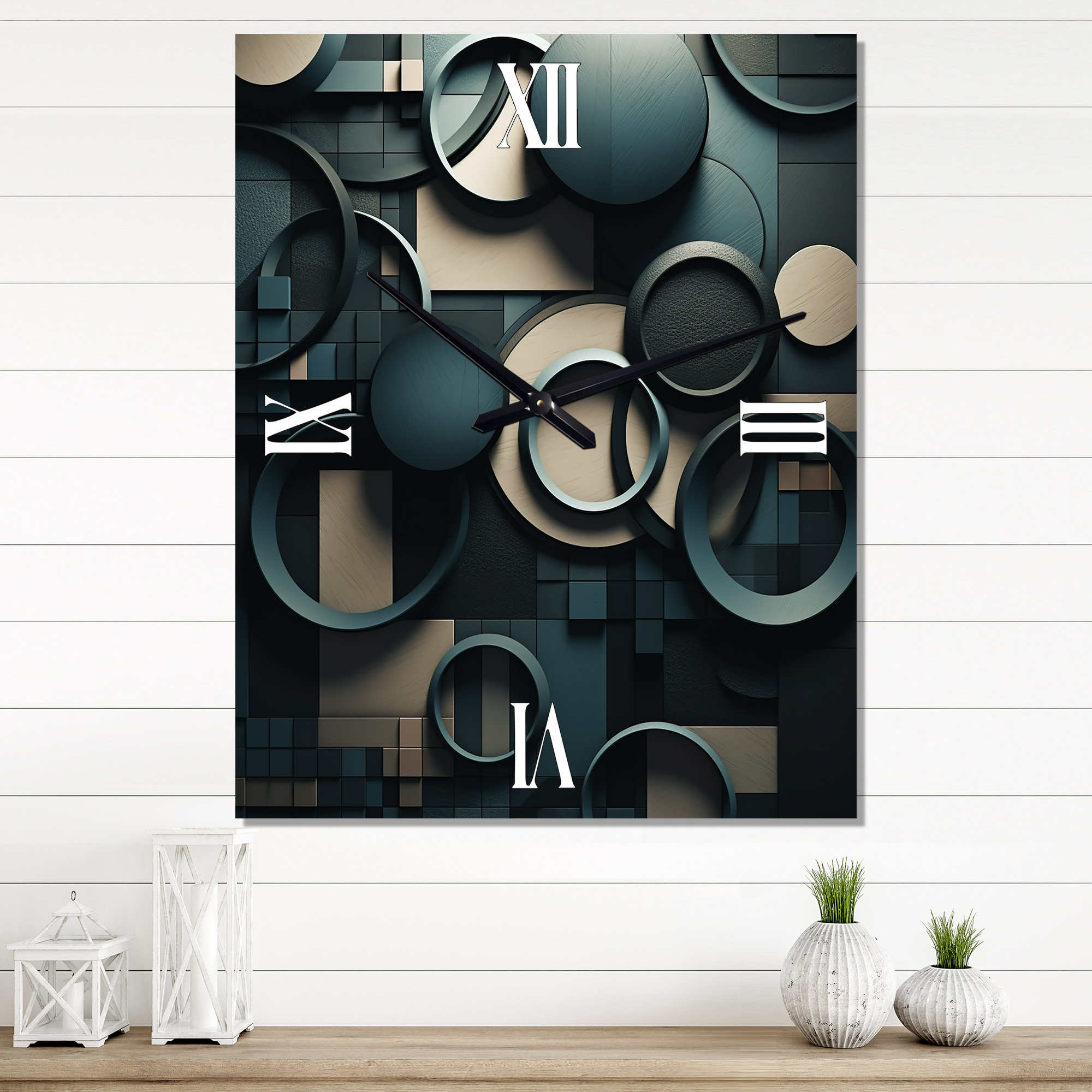 Ivy Bronx Teal Fragmented Forms - Cubism Wall Clock Oversized | Wayfair
