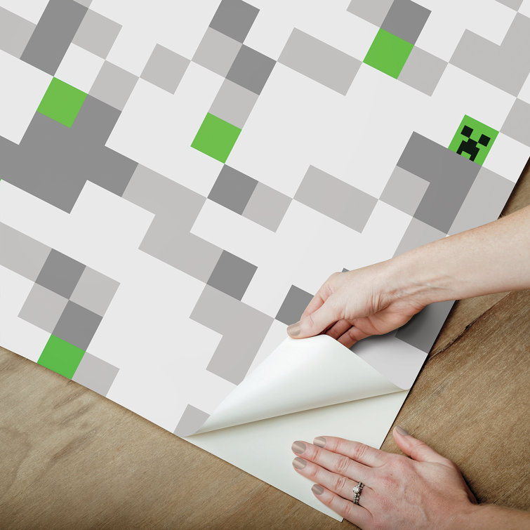 Room Mates Minecraft Grey Pixel Creeper Peel and Stick Wallpaper | Wayfair