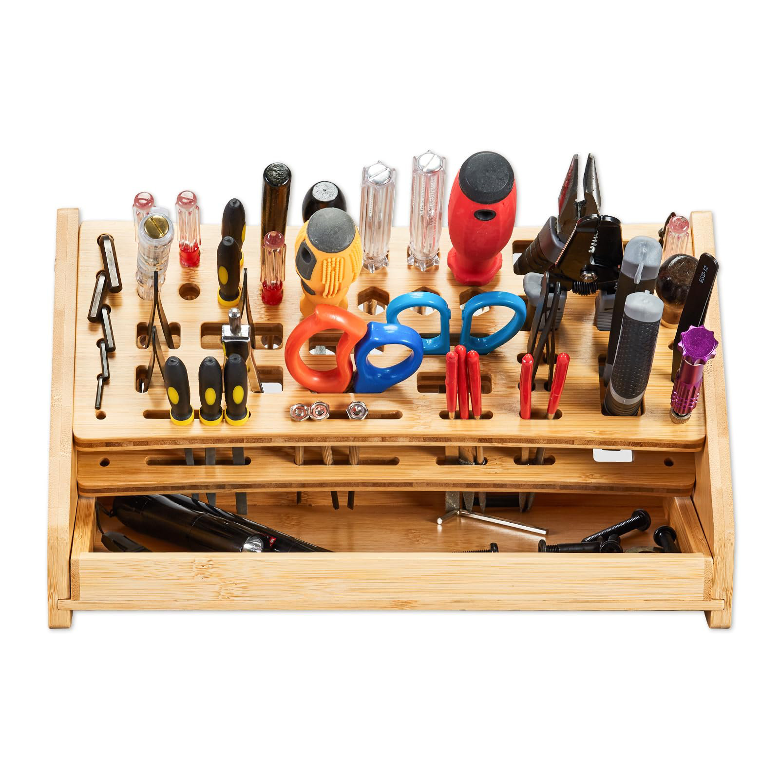 Latitude Run® Bamboo Screwdriver Organizer Rack Desktop Hand Tool Stand ...
