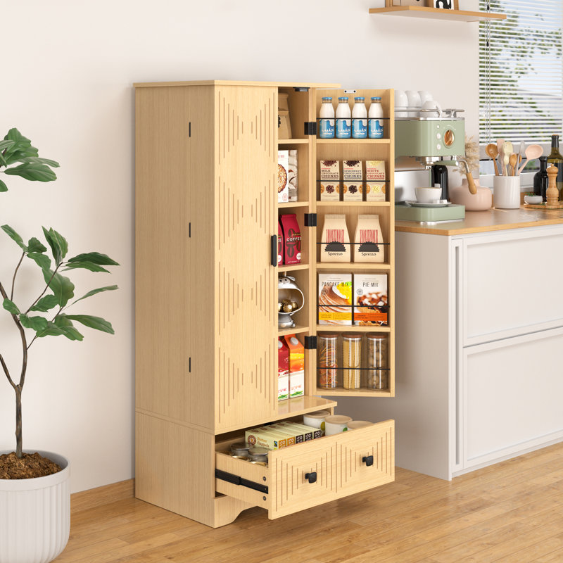 Latitude Run® 53" Small Kitchen Pantry Storage Cabinet With Drawers ...