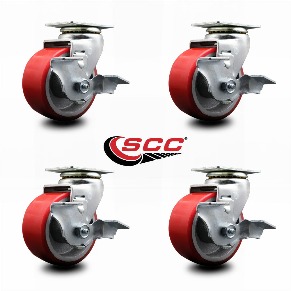 Service Caster Tool Box Caster Wheel Set – 4 Inch Red Poly on Cast Iron ...