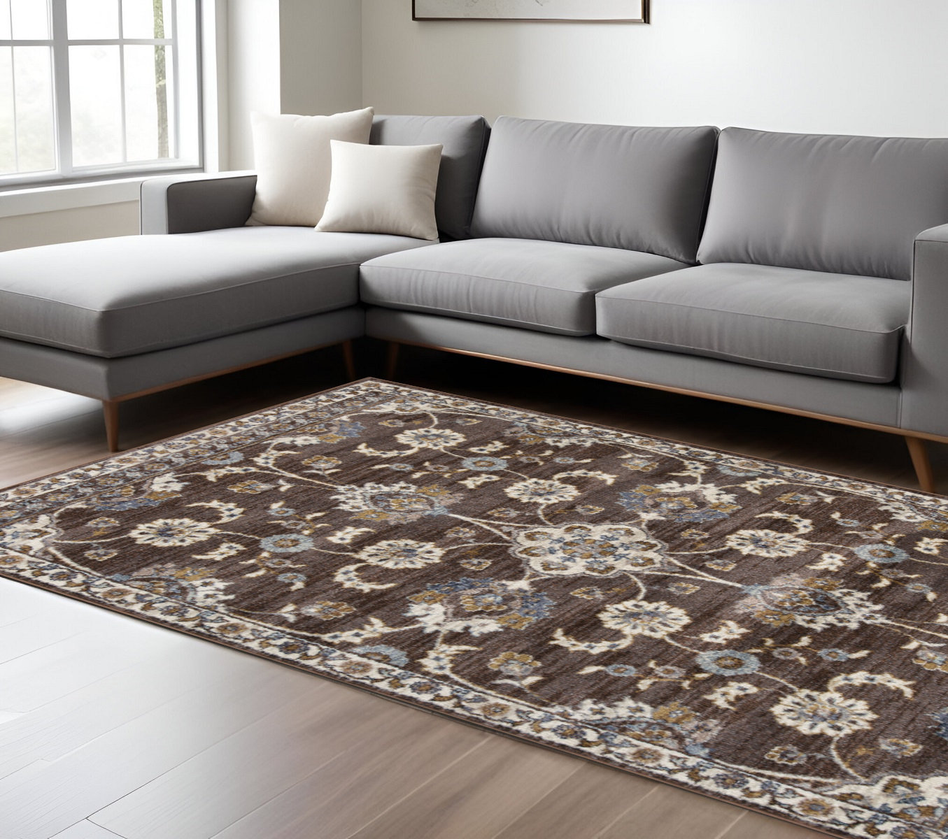 HomeRoots 8' X 10' Ivory Blue And Brown Floral Area Rug - Wayfair Canada