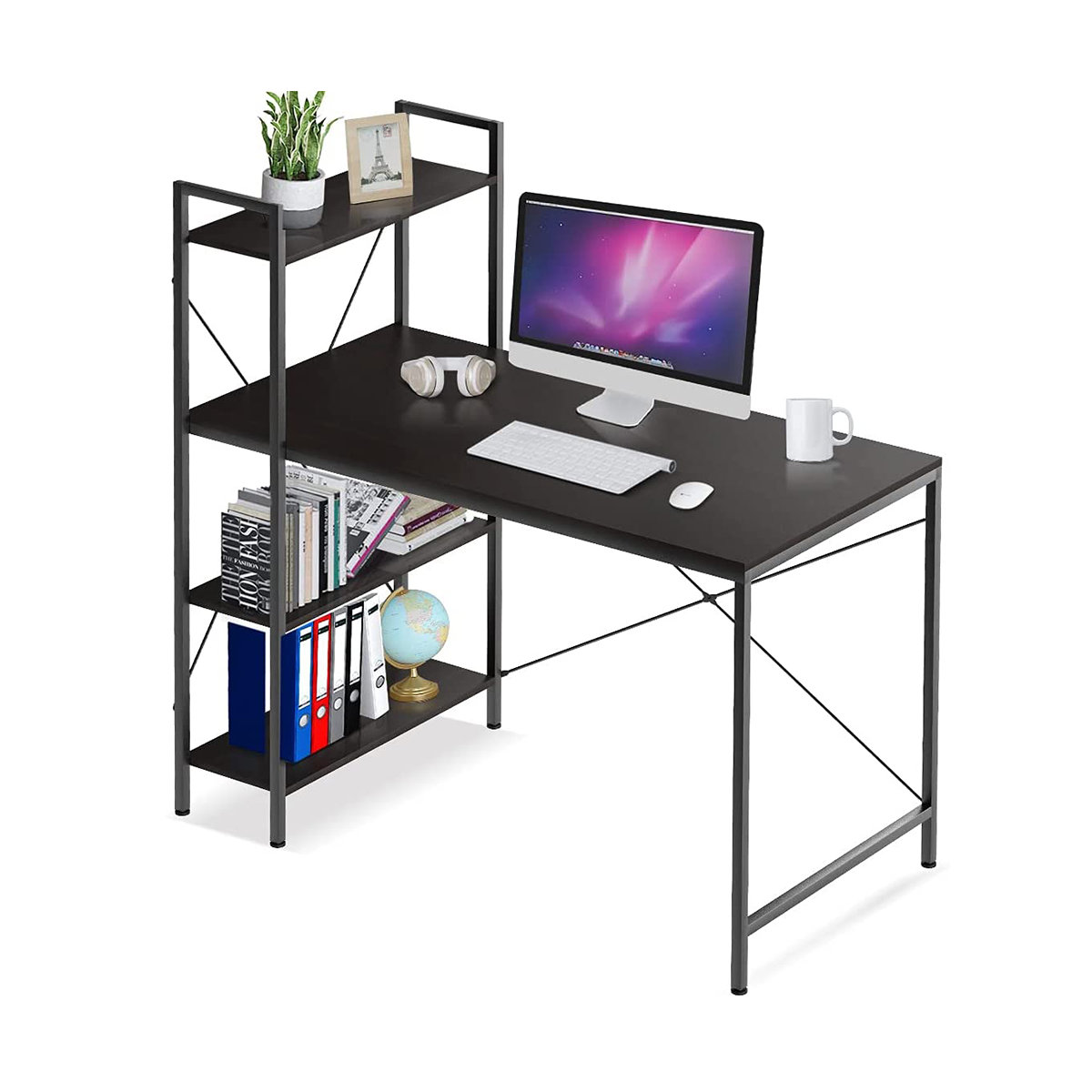 Inbox Zero Computer Desk With Shelves 47 Inch Home Office Desk With ...