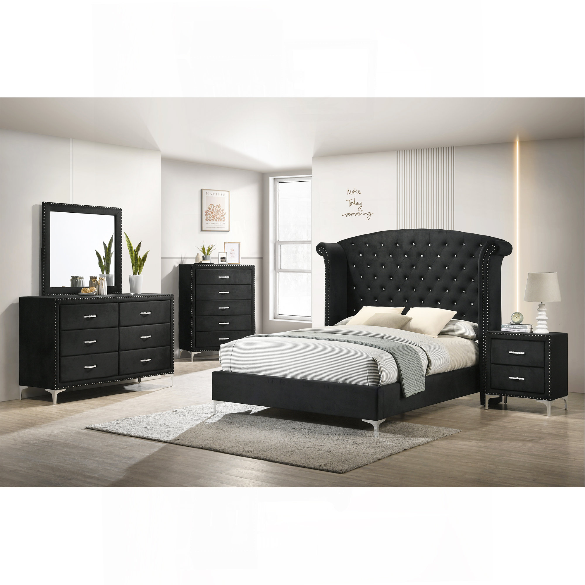 Rosdorf Park 1Pc Upholstered Bed Button-Tufting Wing Back Headboard ...