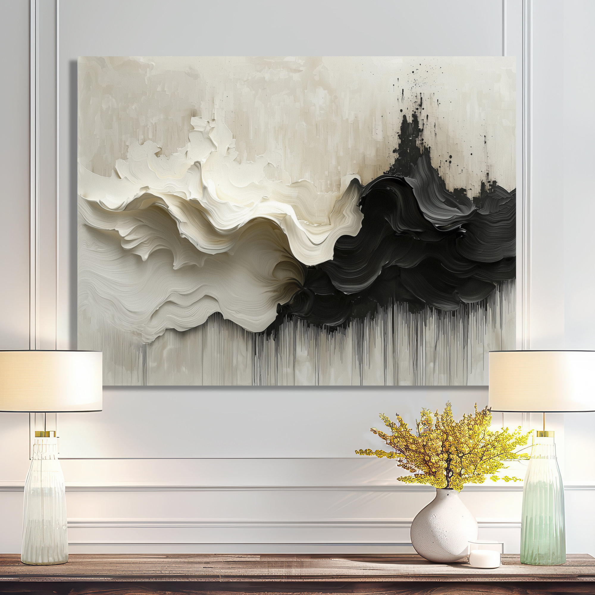 Ivy Bronx Daventry Black White Unbound Horizons Drip Painting I - Drip ...