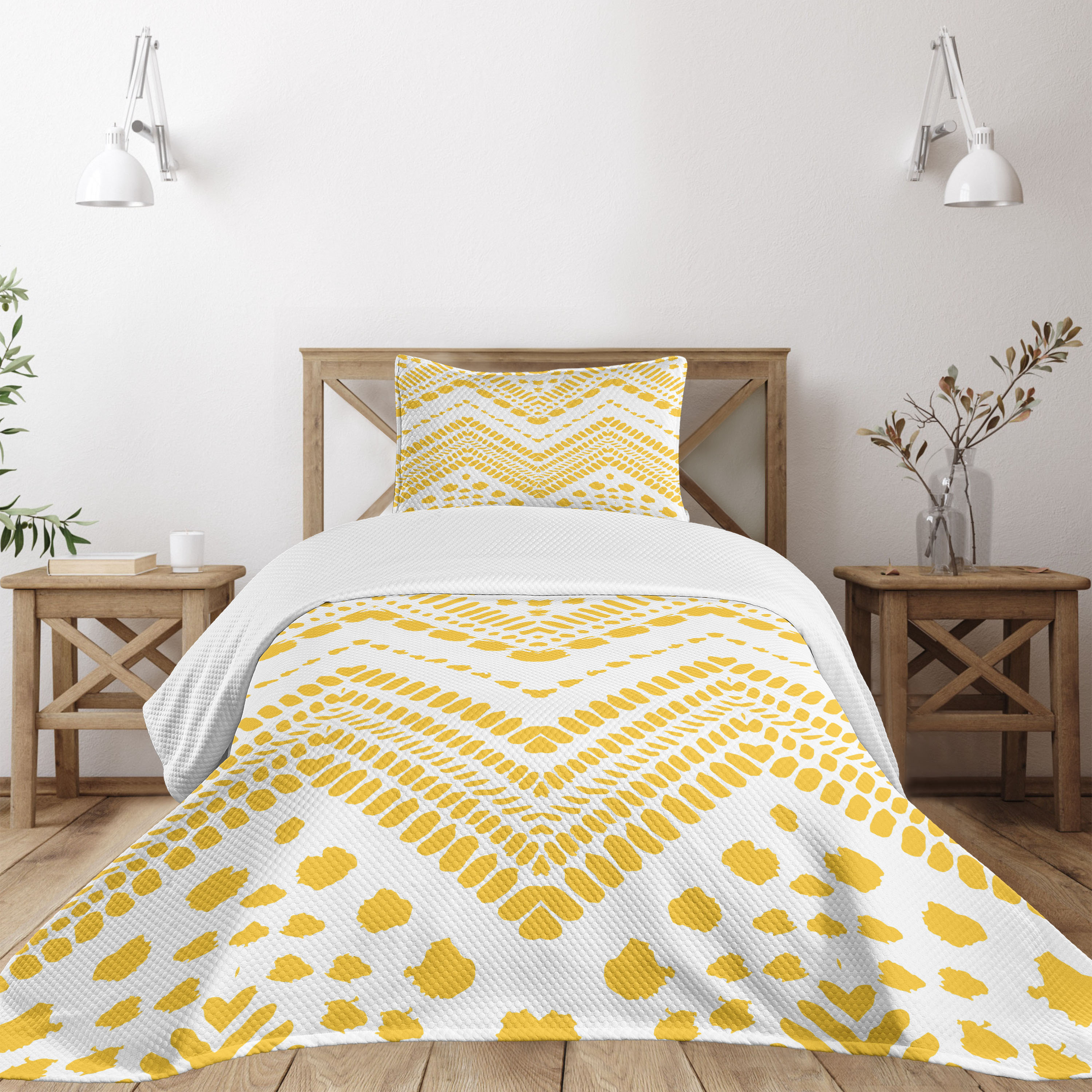 Ambesonne Yellow Chevron Bedspread Colorful Folk Zigzag Mustard White ...