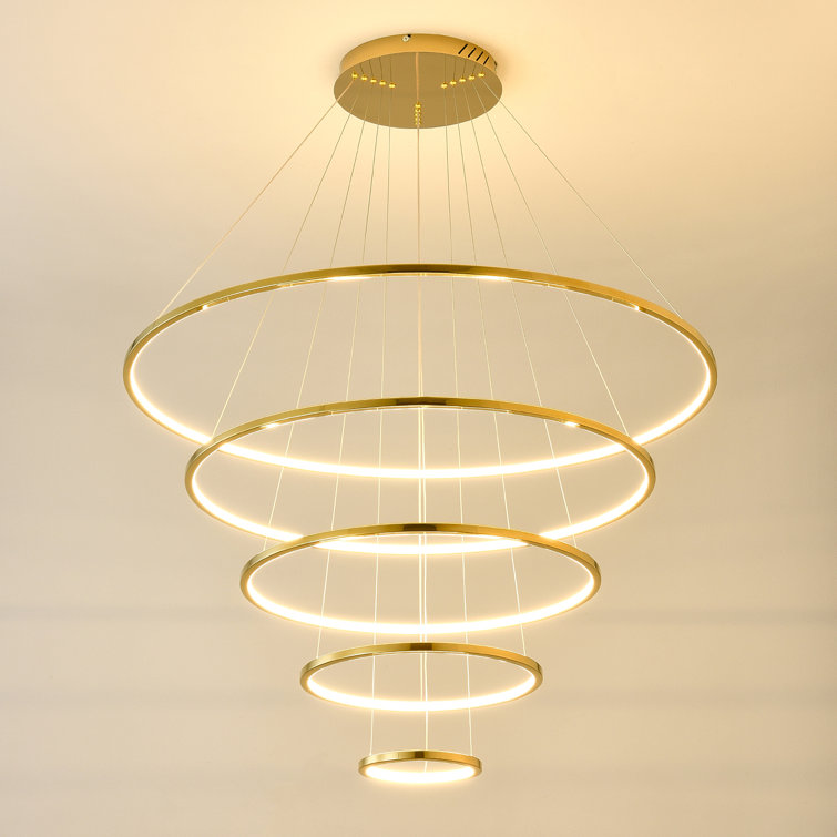 Mercer41 Bariah Modern 5-Ring Dimmable Luxury High Ceiling Pendant ...
