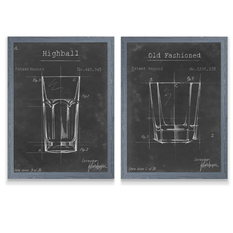 Steelside™ Barware Blueprint I Framed 2 Pieces by Antonyus Bunjamin ...