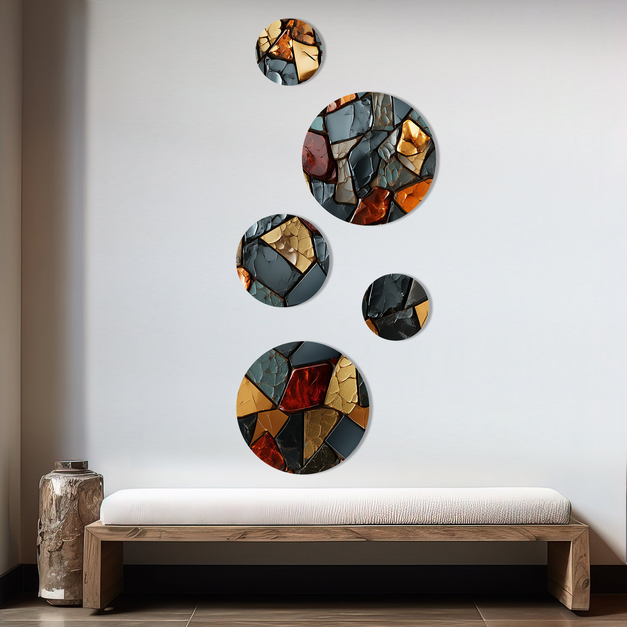 Mercer41 Cubic Mosaic Marble Tiles II - Abstract Tile Round Wall Art ...