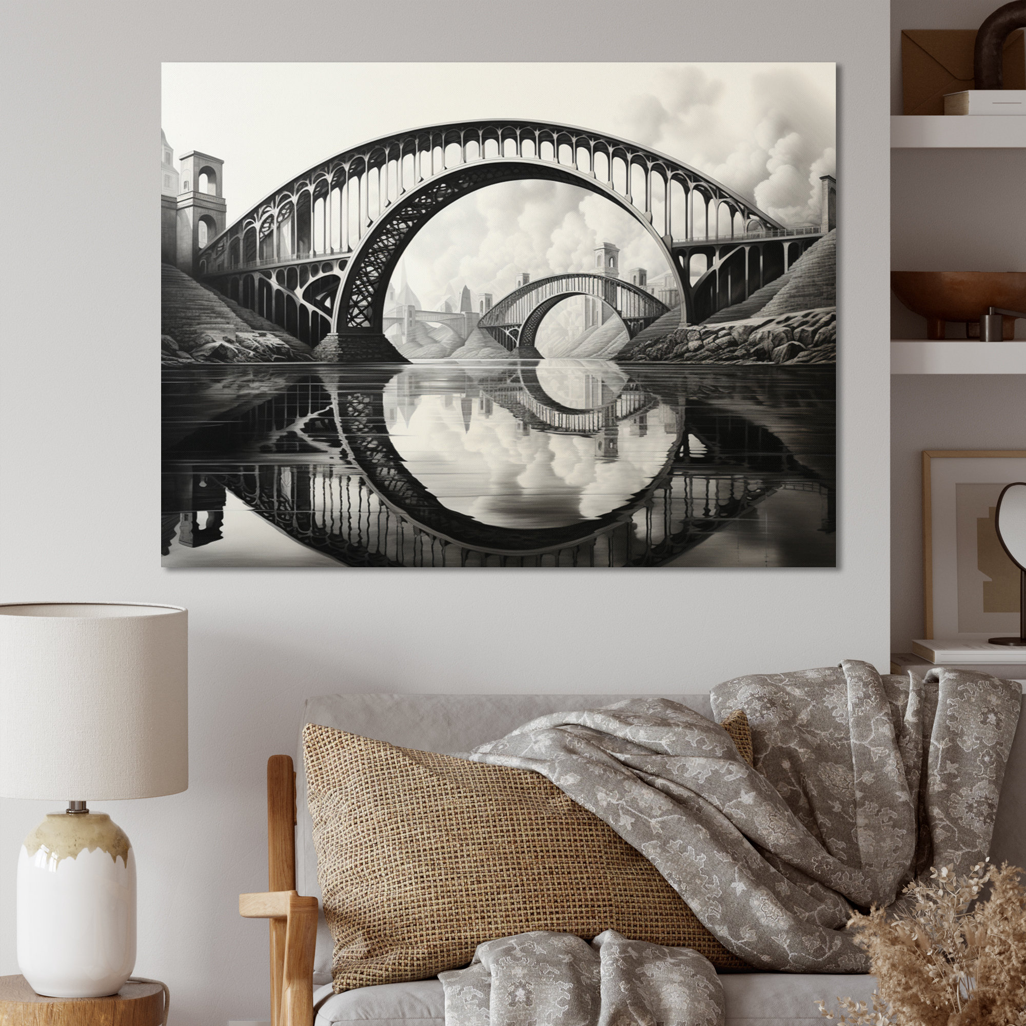 17 Stories Edgemon Grey Bridge Steel Symphony Charcoal IV On Canvas ...
