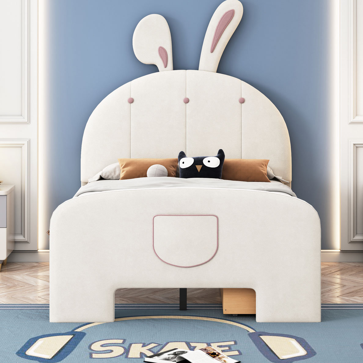 Zoomie Kids Velvet Platform Bed with Rabbit-Shaped Headboard, with ...