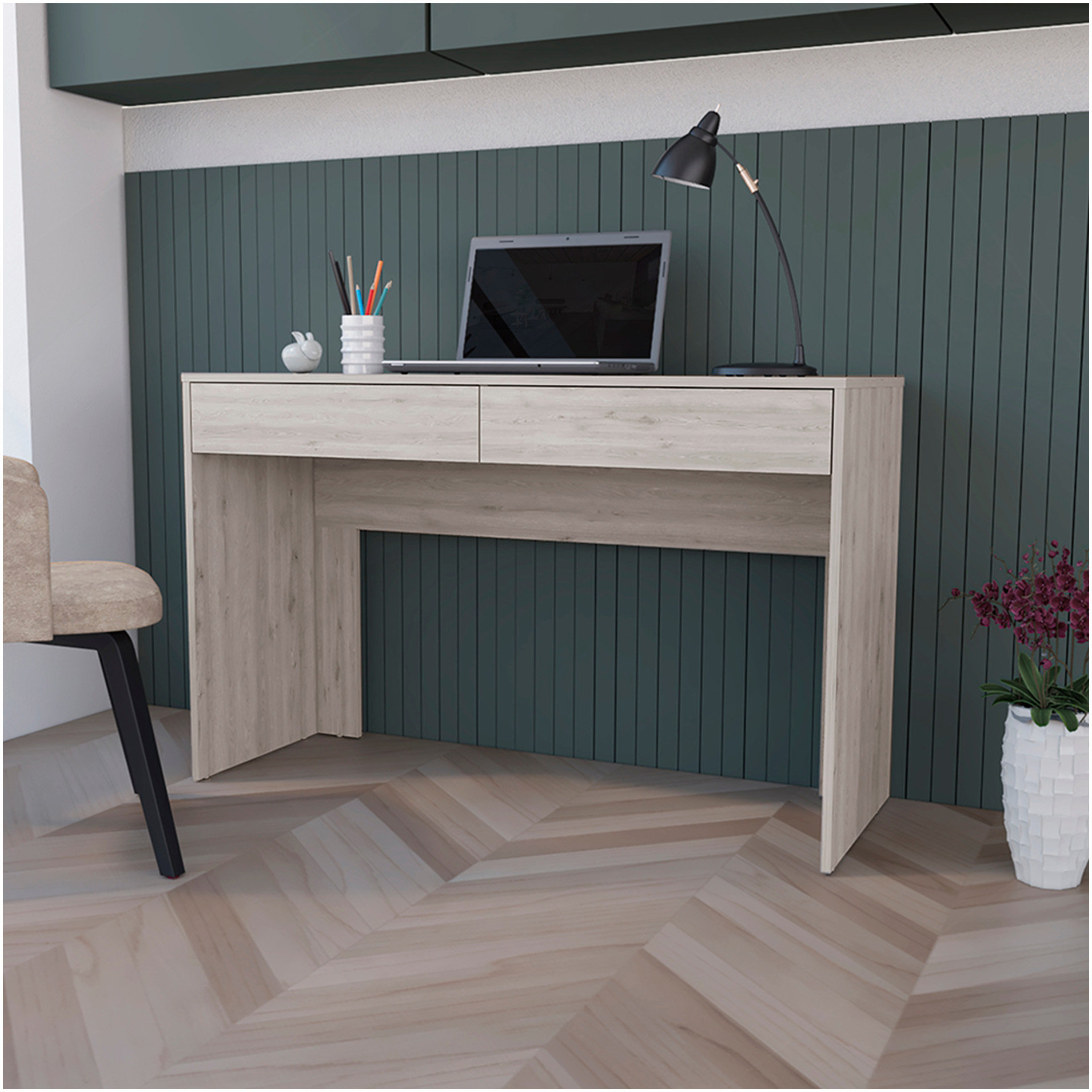Inbox Zero Computer Desk Aberdeen, Two Drawers, Light Gray Finish | Wayfair