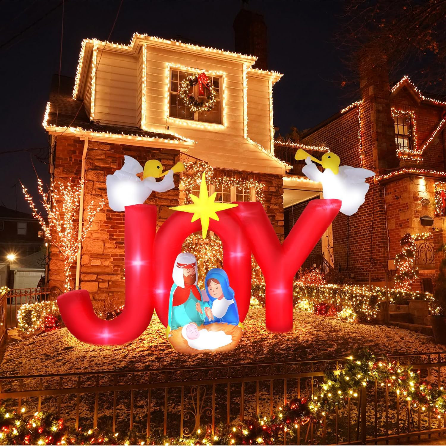 The Holiday Aisle® 8 Ft Christmas Inflatables Joy Nativity Decoration ...