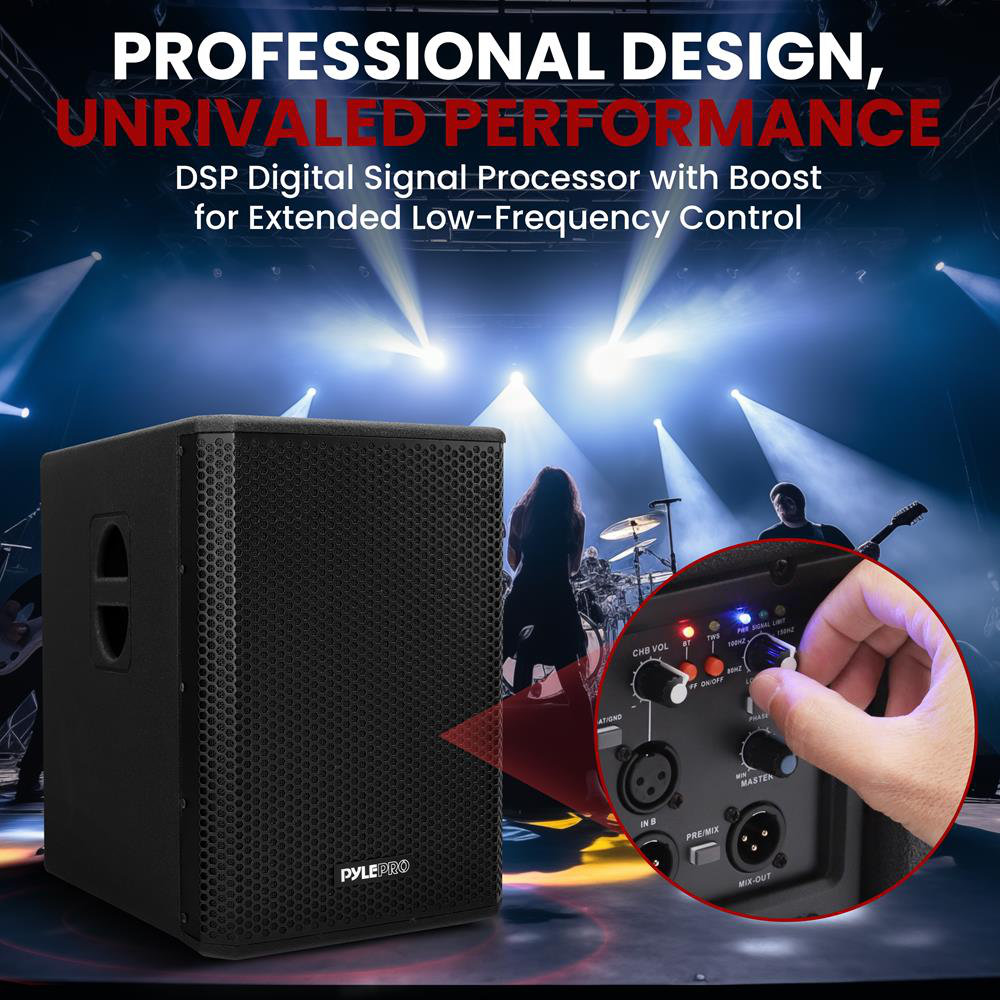 Pyle 1600 Watt Box Subwoofer Speaker System Set - Active Powered 12 ...