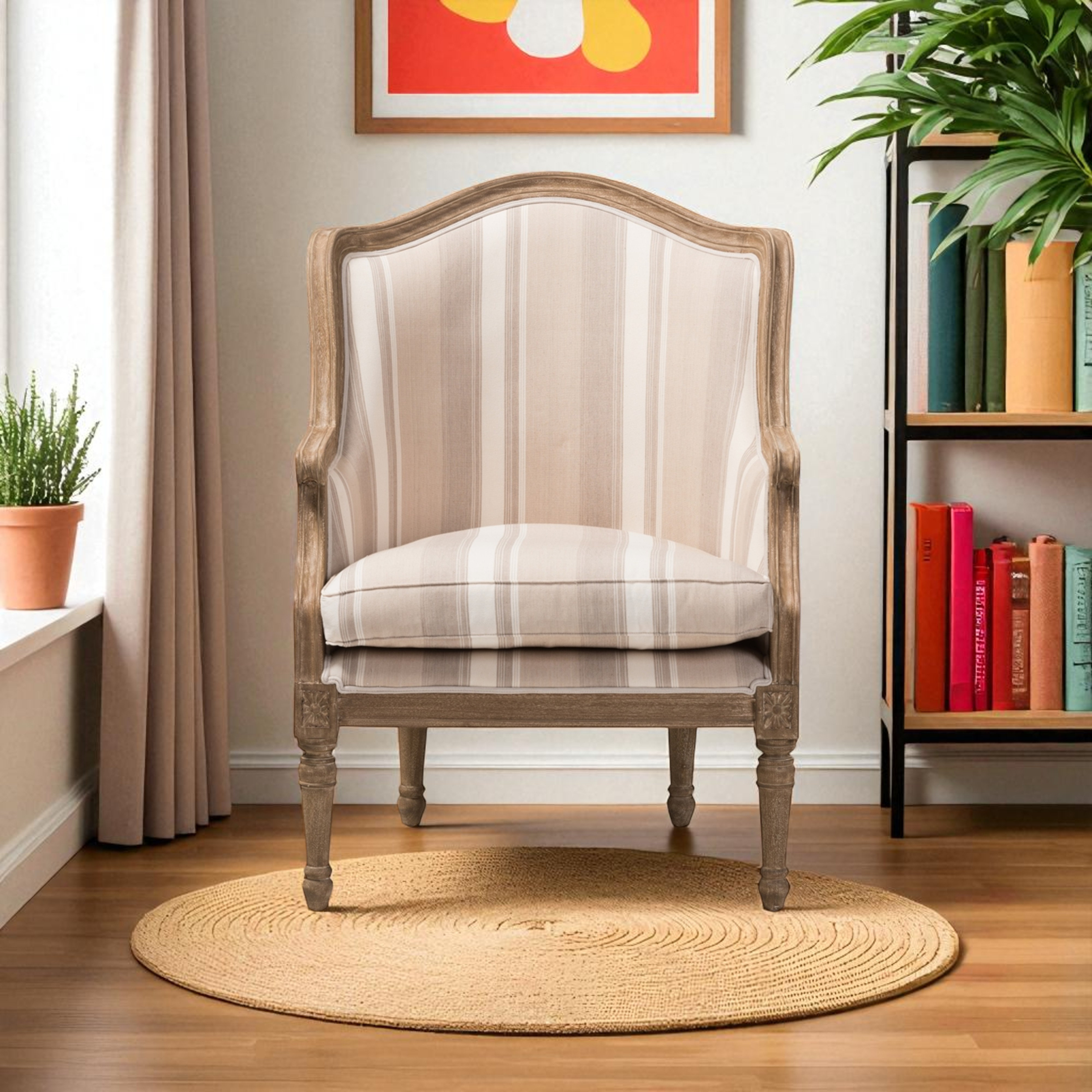 One Allium Way® Braymer French Accent Chair with Brown Stripes in Oak ...