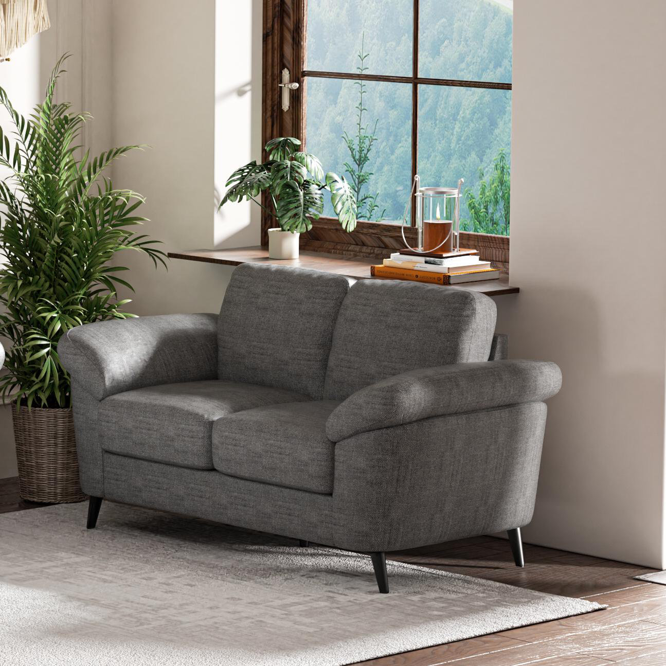 Wrought Studio Kaelara 64” Classic Dark Grey Chenille Fabric 3-Seater ...