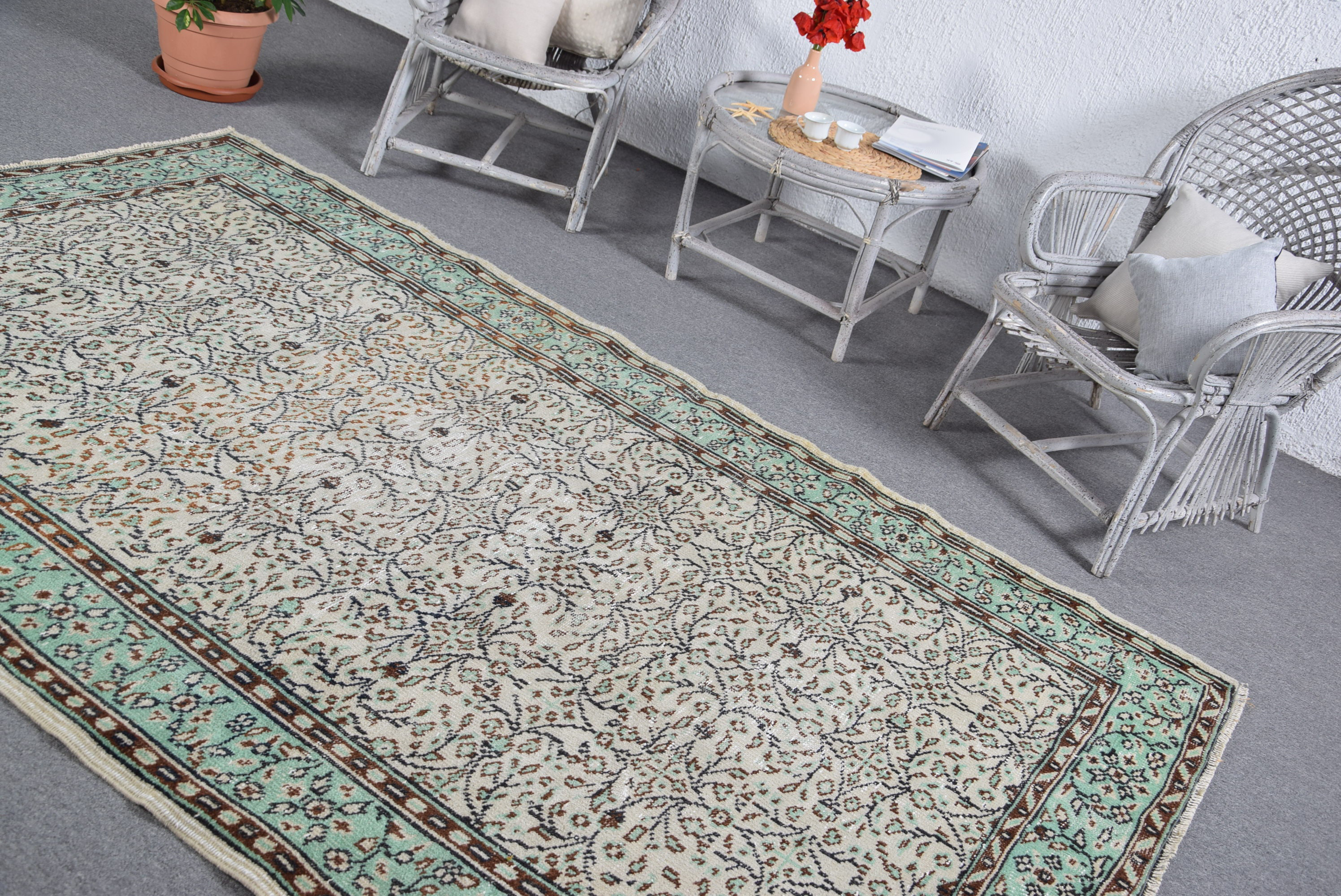 Bungalow Rose Large Beige Antique Turkish Oushak Rug - Handmade Vintage ...