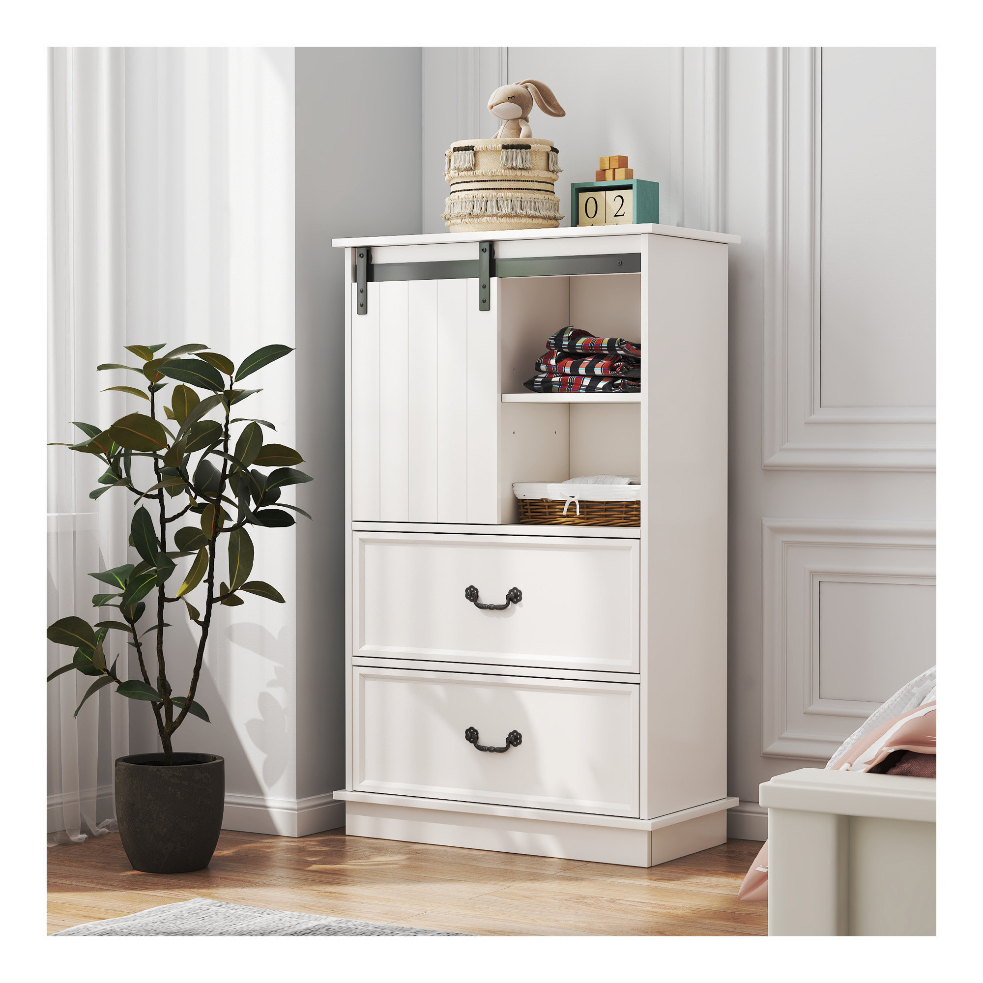 Gracie Oaks 51'' Farmhouse Drawer Chest with Sliding Door, Multi ...