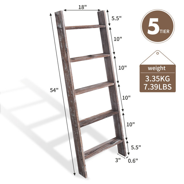 Foundry Select 4.5 ft Rustic Wood Decorative Blanket Ladder Farmhouse ...