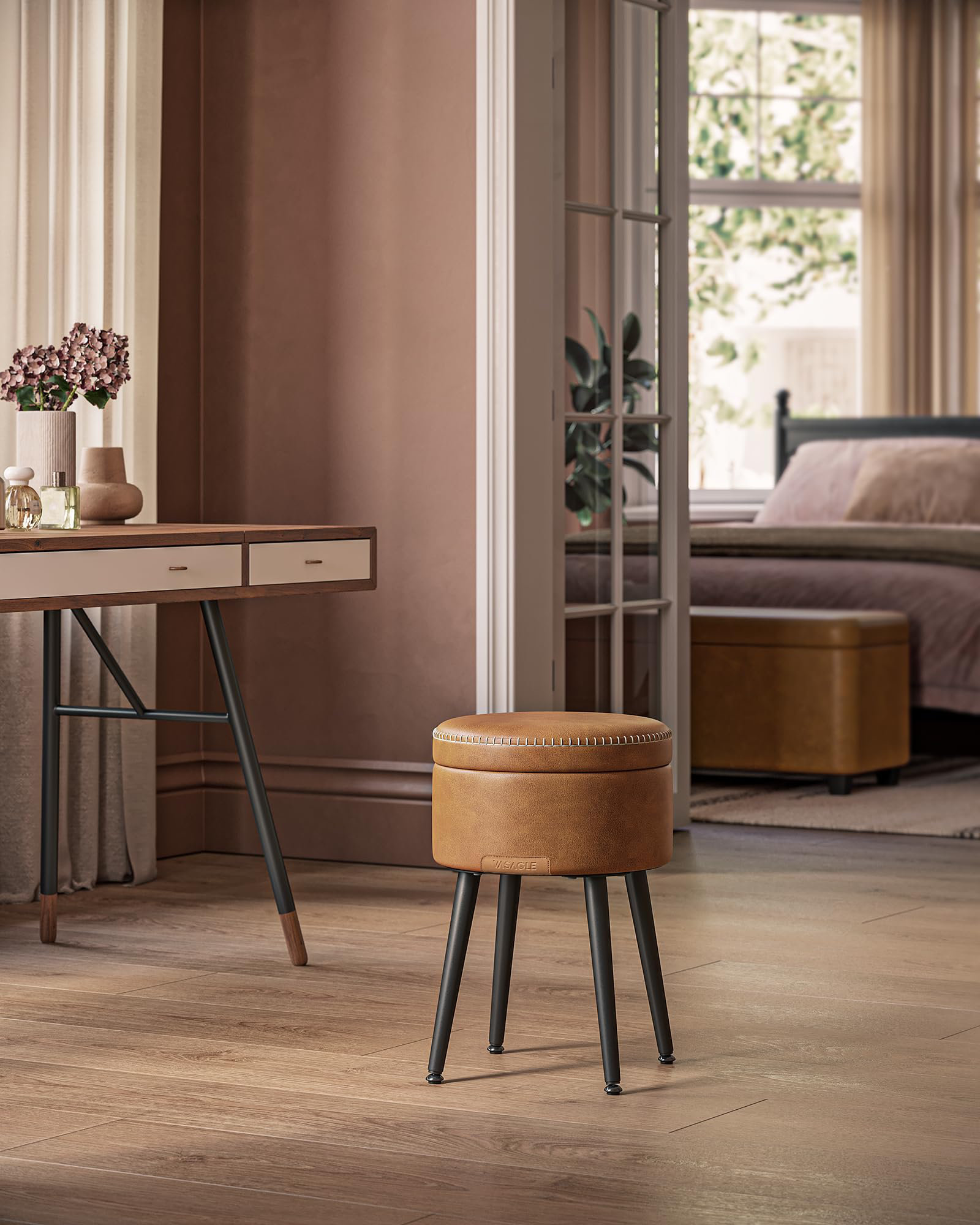 Corrigan Studio® Storage Ottoman, Vanity Chair Stool, Synthetic Leather ...