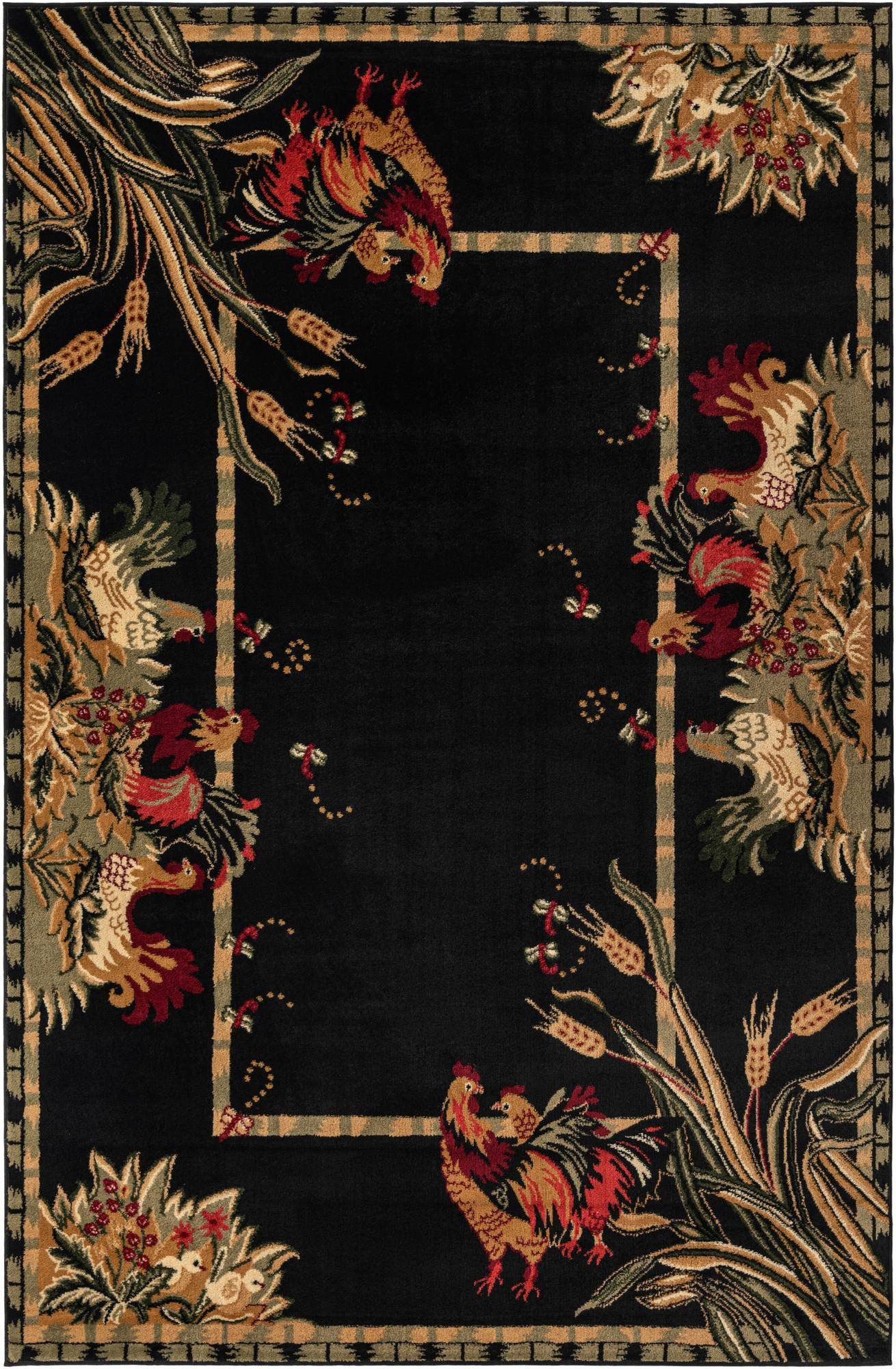 Rosalind Wheeler Country & Floral Farmland Area Rug Black Rooster Color ...