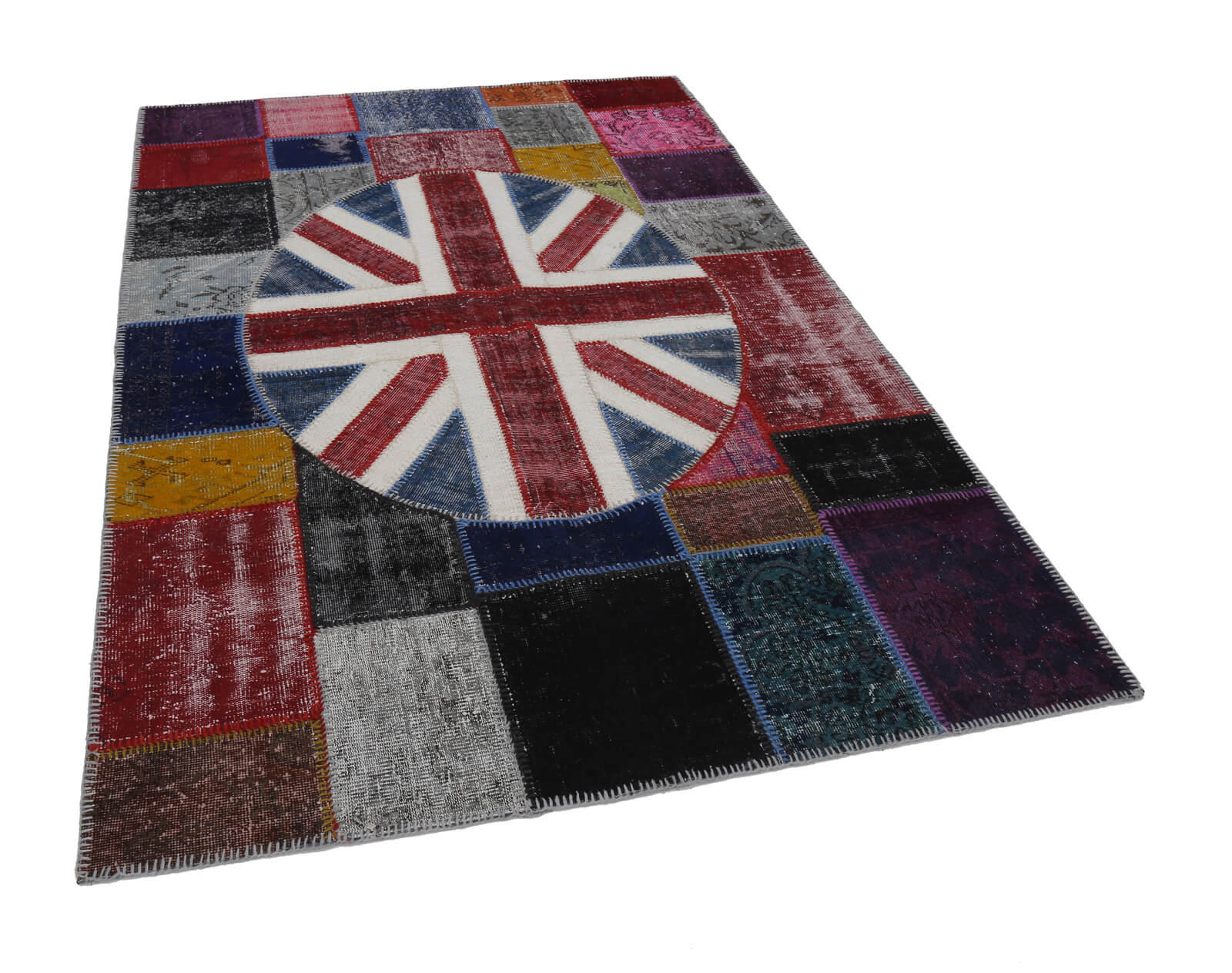 Williston Forge Kharis Flag Patchwork Blue Flag Wool Handmade Area Rug ...
