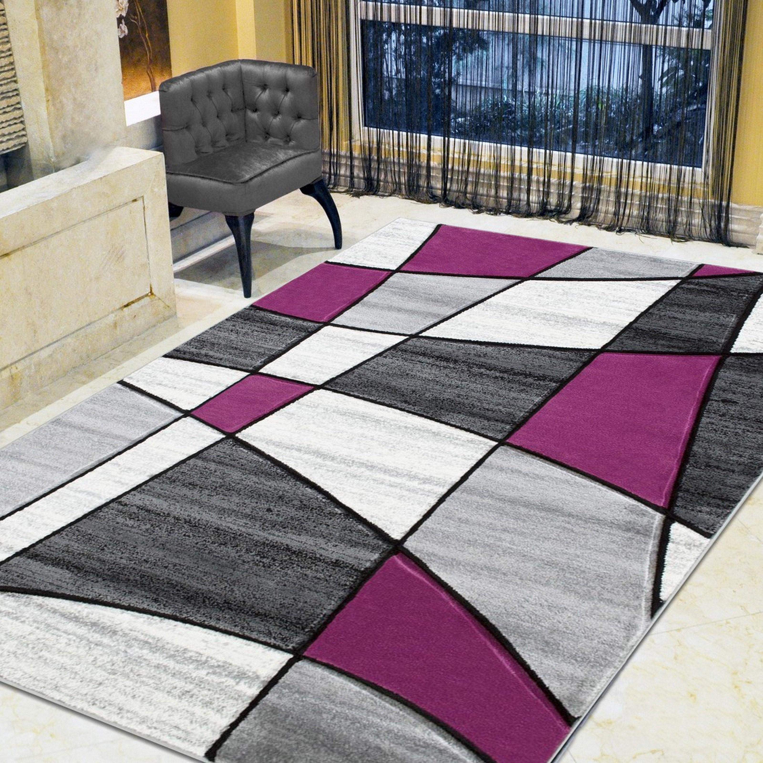 Orren Ellis Aftan Geometric Purple/Gray Area Rug | Wayfair