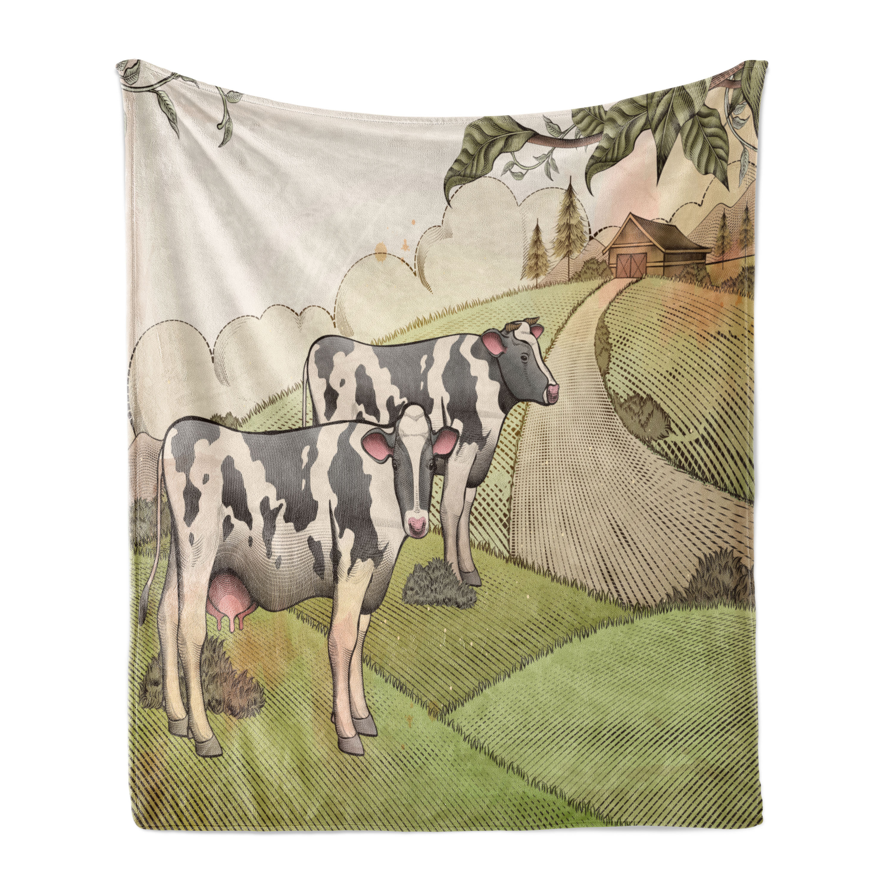 Ambesonne Farm Animal Fleece Throw Blanket Dairy Cows Countryside ...