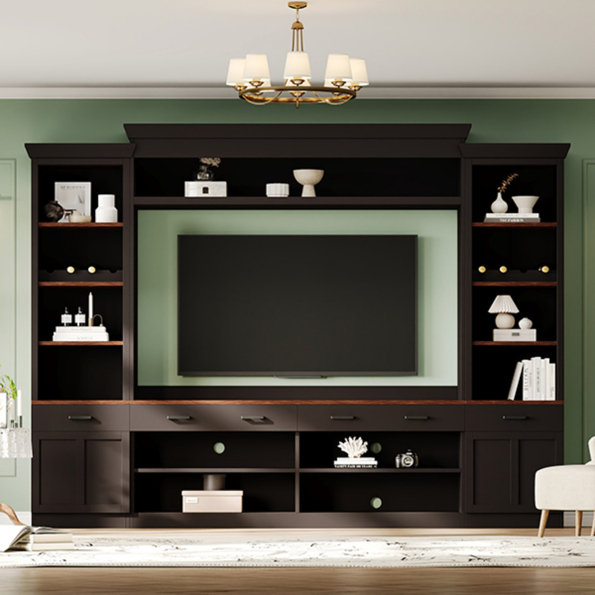 Corrigan Studio® Farmhouse 4-Piece Entertainment Wall Unit Set With ...