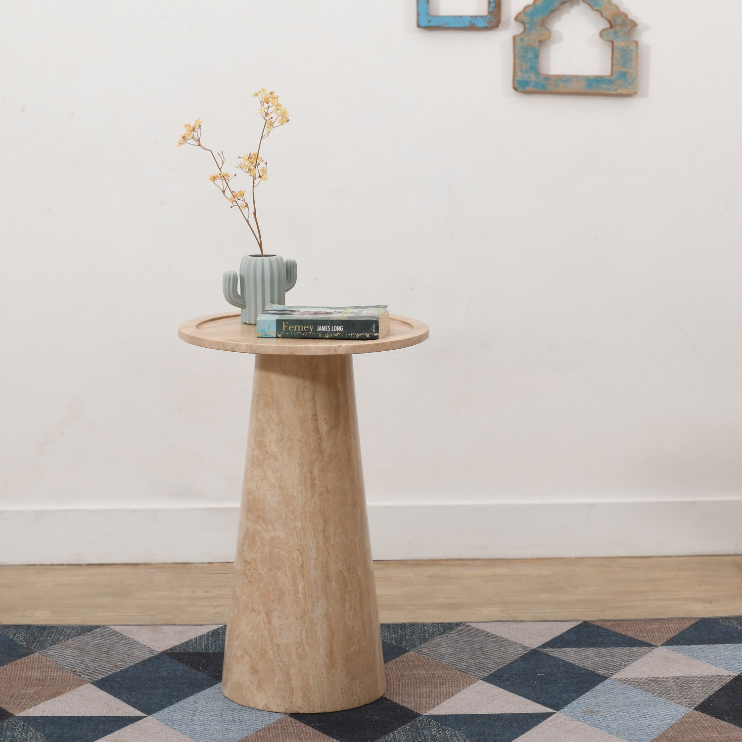 AllModern Beige Travertine Side Table With Mirror Polish - Wayfair Canada