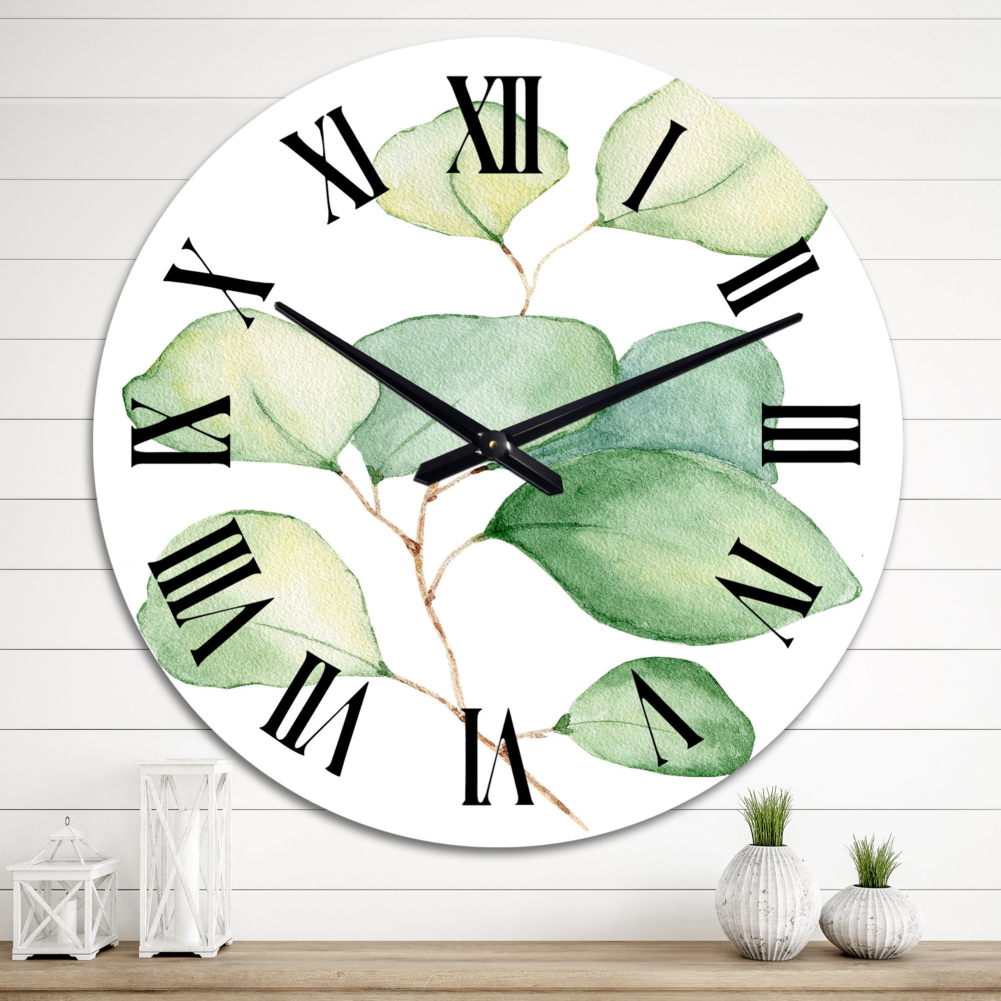 East Urban Home Delicate Eucalyptus Leaves - Tropical Wall Clock | Wayfair