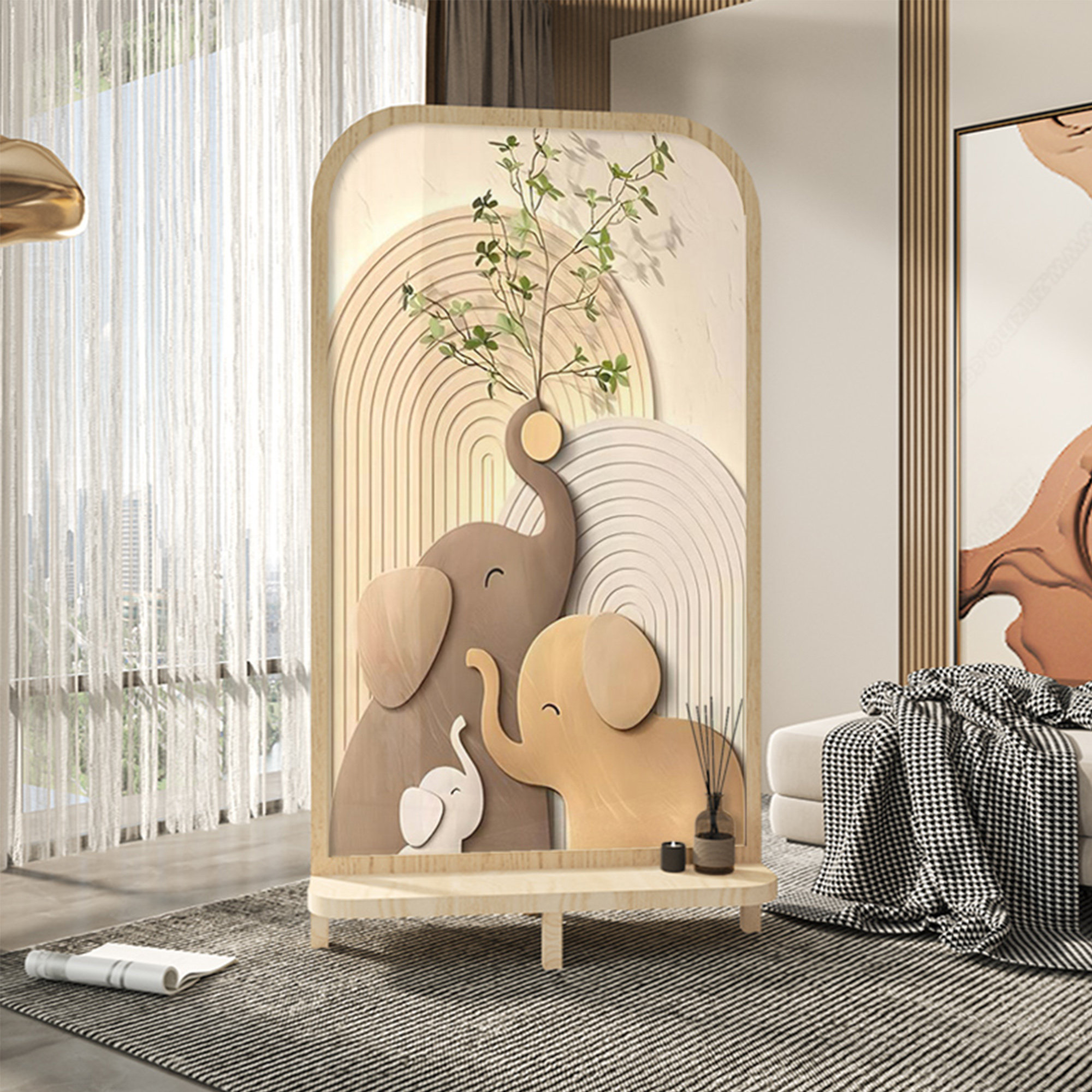 Sleek Surface Designs Modern Cream Elephant Screen - Wayfair Canada