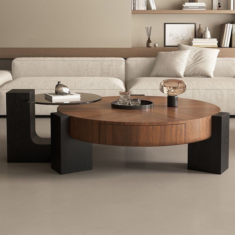 Hokku Designs Contemporary Round Wooden Coffee Table and Side Table ...