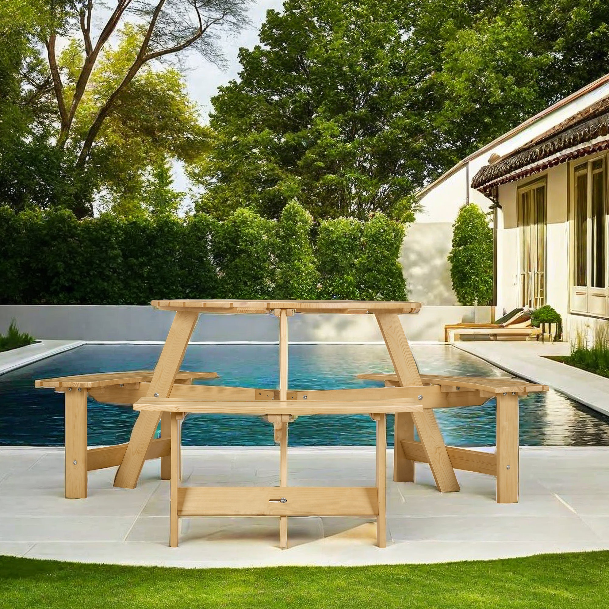 Red Barrel Studio® Darlena Outdoor 6 Person Picnic Table with 3 Built ...