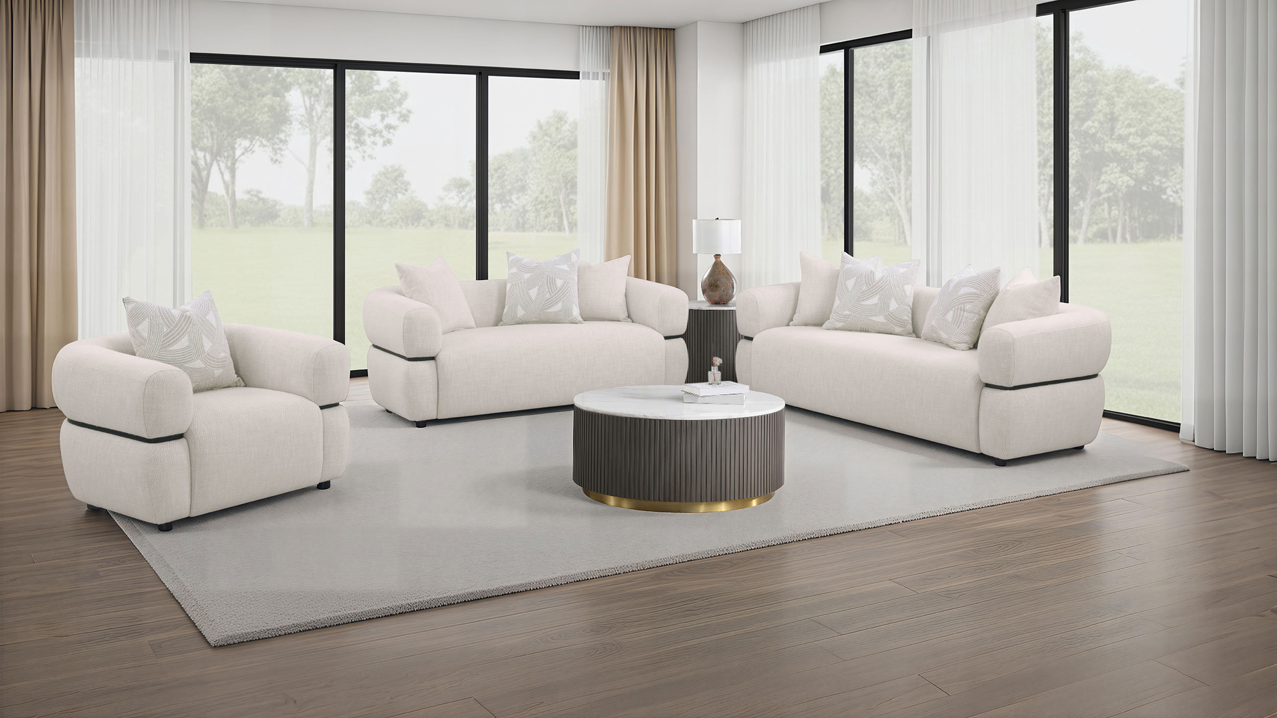 Latitude Run® Jeanette 3-Piece Fabric Upholstered Round Arm Sofa Set ...