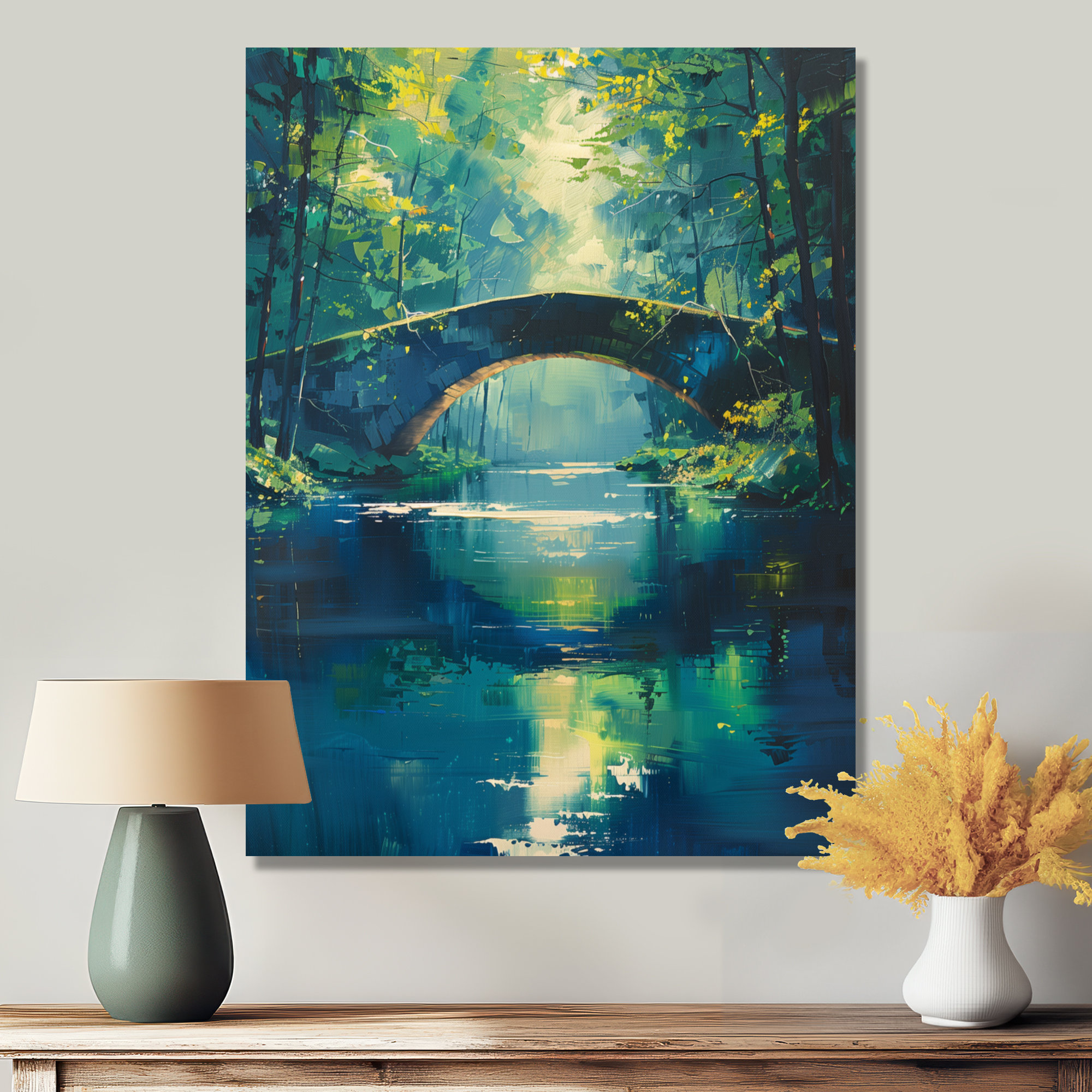 Winston Porter Blue Green Summer Waterway River Bridge - Bridges Wall ...