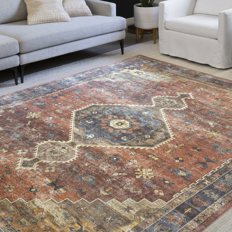 Bungalow Rose Gelo Oriental Rust/Blue Area Rug & Reviews | Wayfair