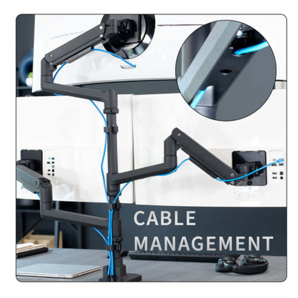 Vivo Pneumatic Triple Ultrawide Computer Monitor Desk Mount For Screens ...