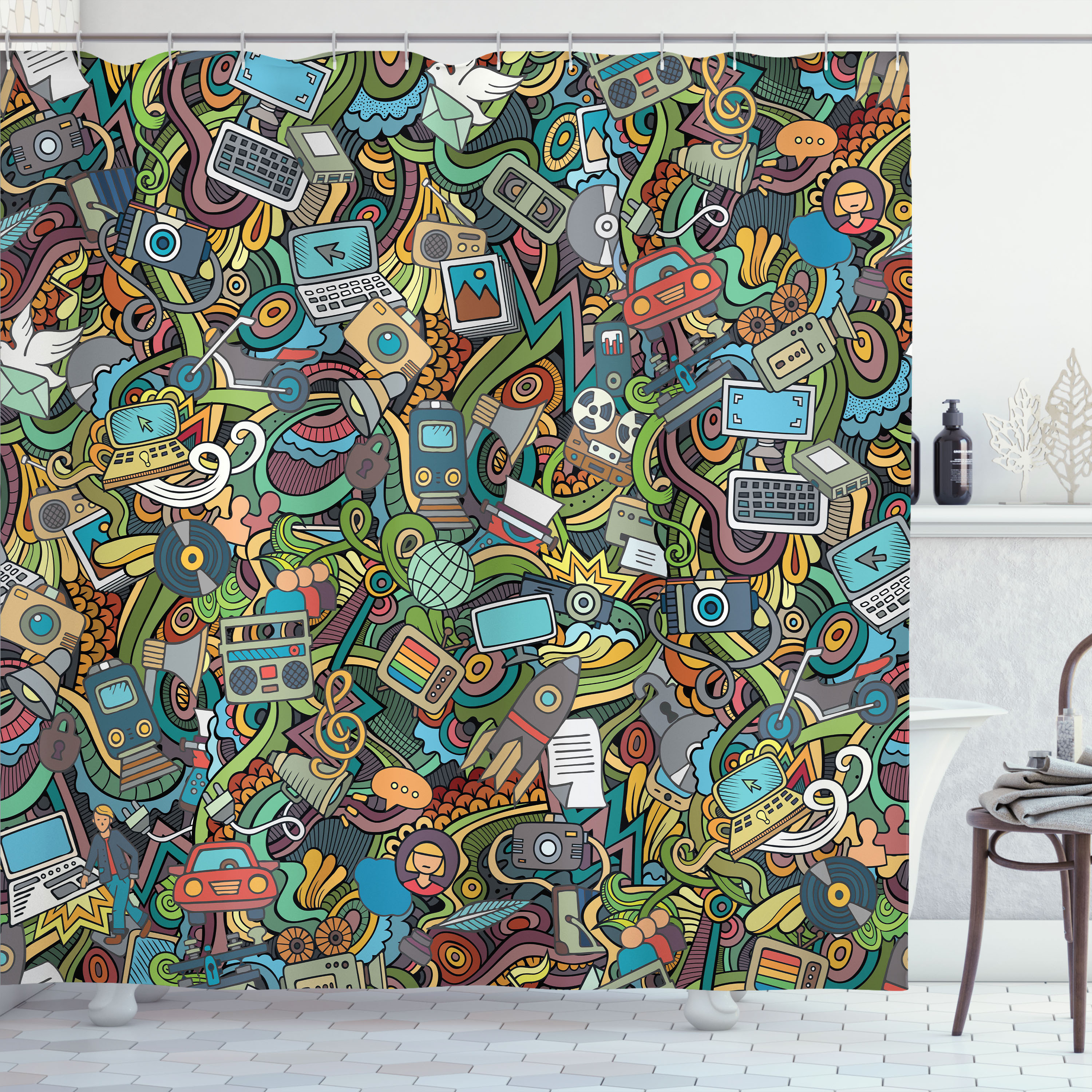 Dakota Fields Hipster Shower Curtain Social MediDevices Multicolor ...