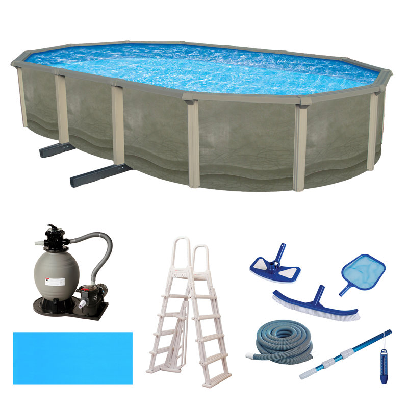 Blue Wave Trinity Oval 52-in Deep Steel Wall Pool Package with 7-in Top ...