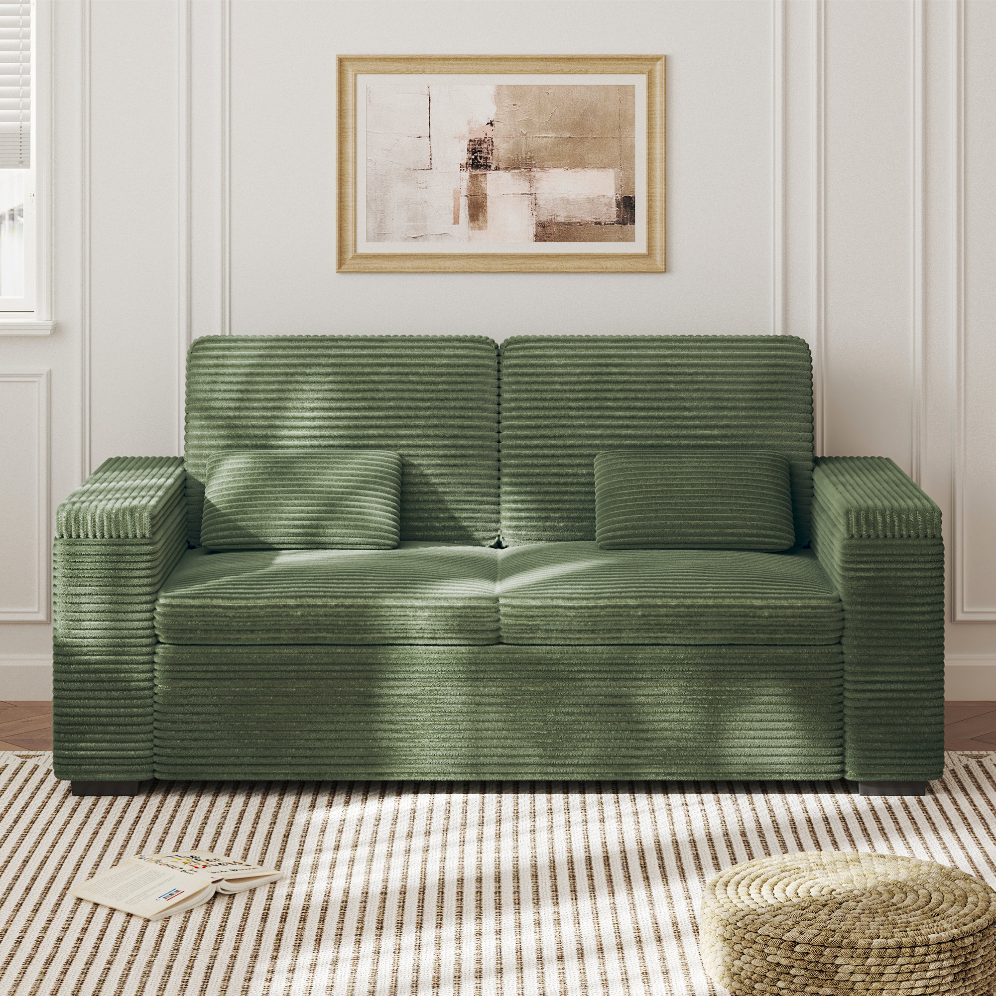 Ebern Designs Modern 71-inch 2-seater corduroy sofa with two-arm ...