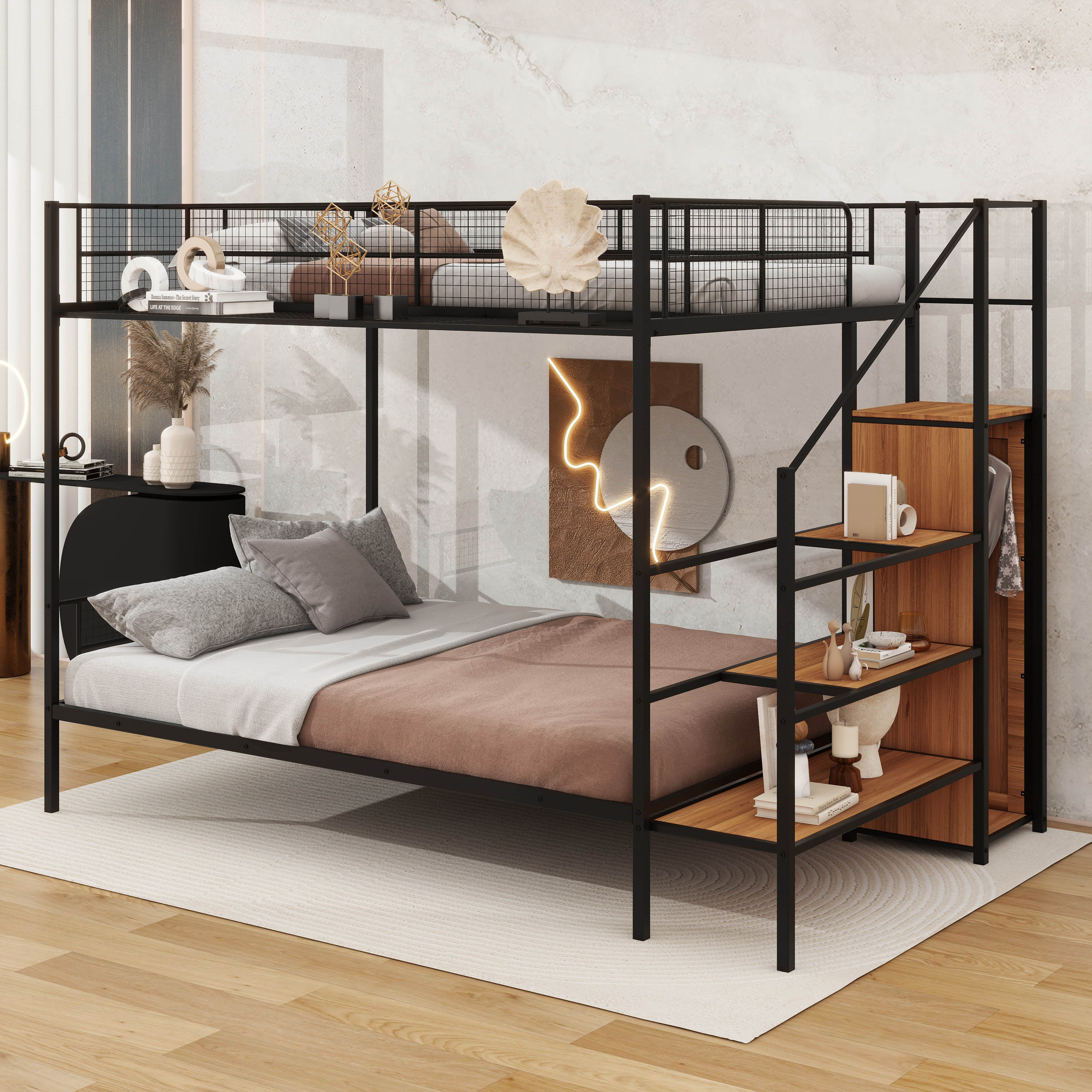 Mason & Marbles A Metal Bunk Bed With Wire Shelving And An Integrated ...